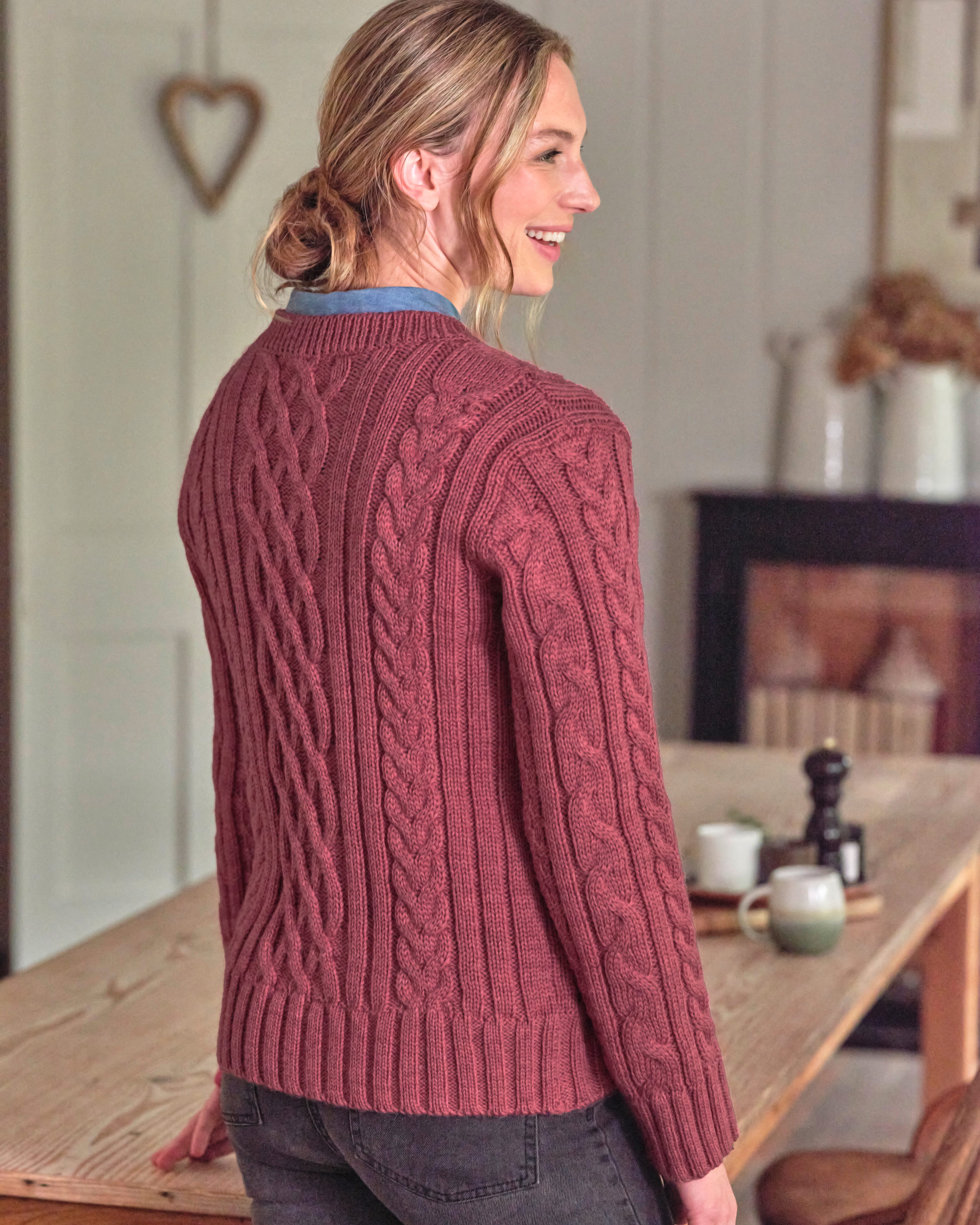 Pink Raspberry | 100% Pure Wool Aran Crew Neck Jumper | WoolOvers AU