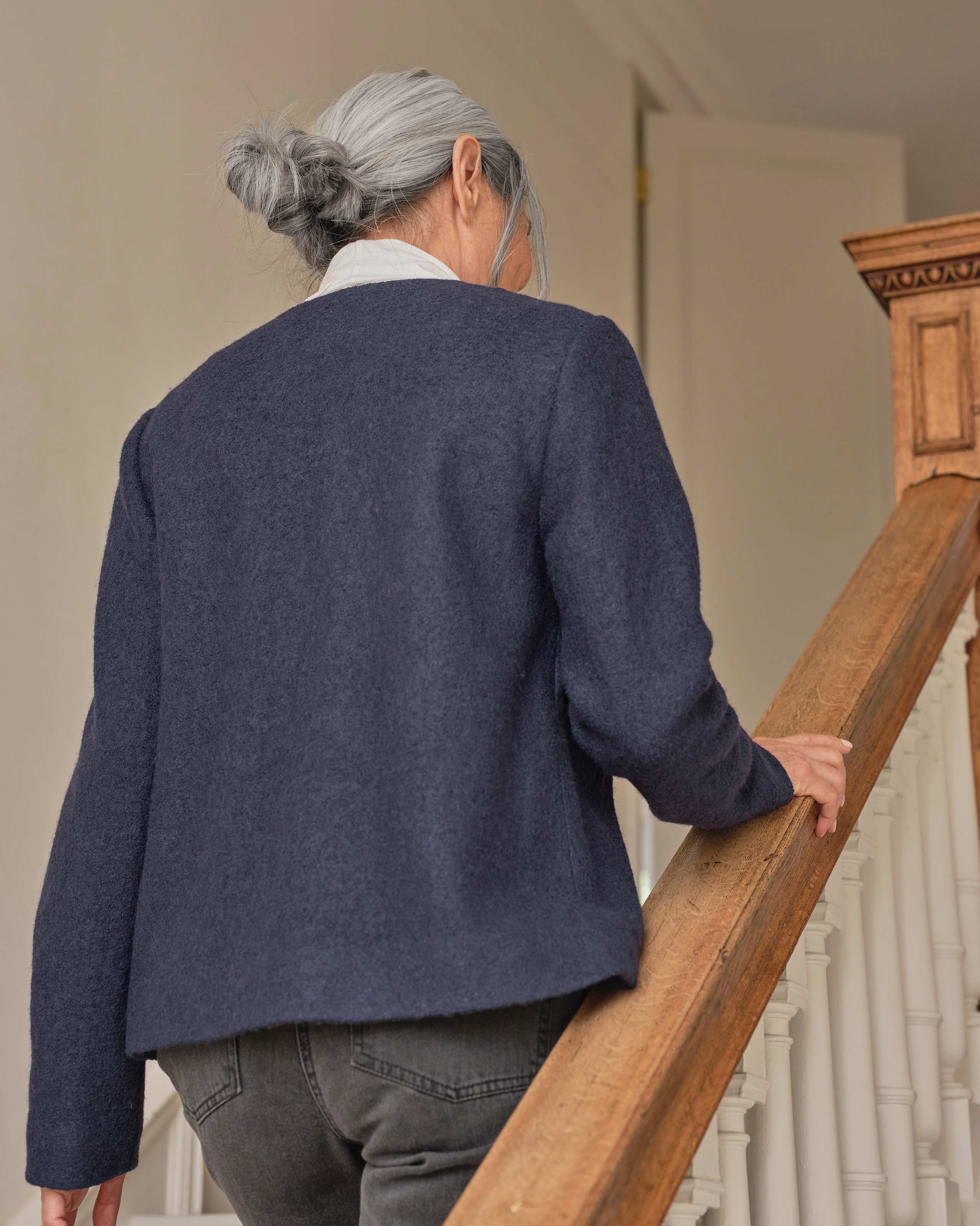 Navy | Wool Blend Crew Neck Jacket | WoolOvers AU