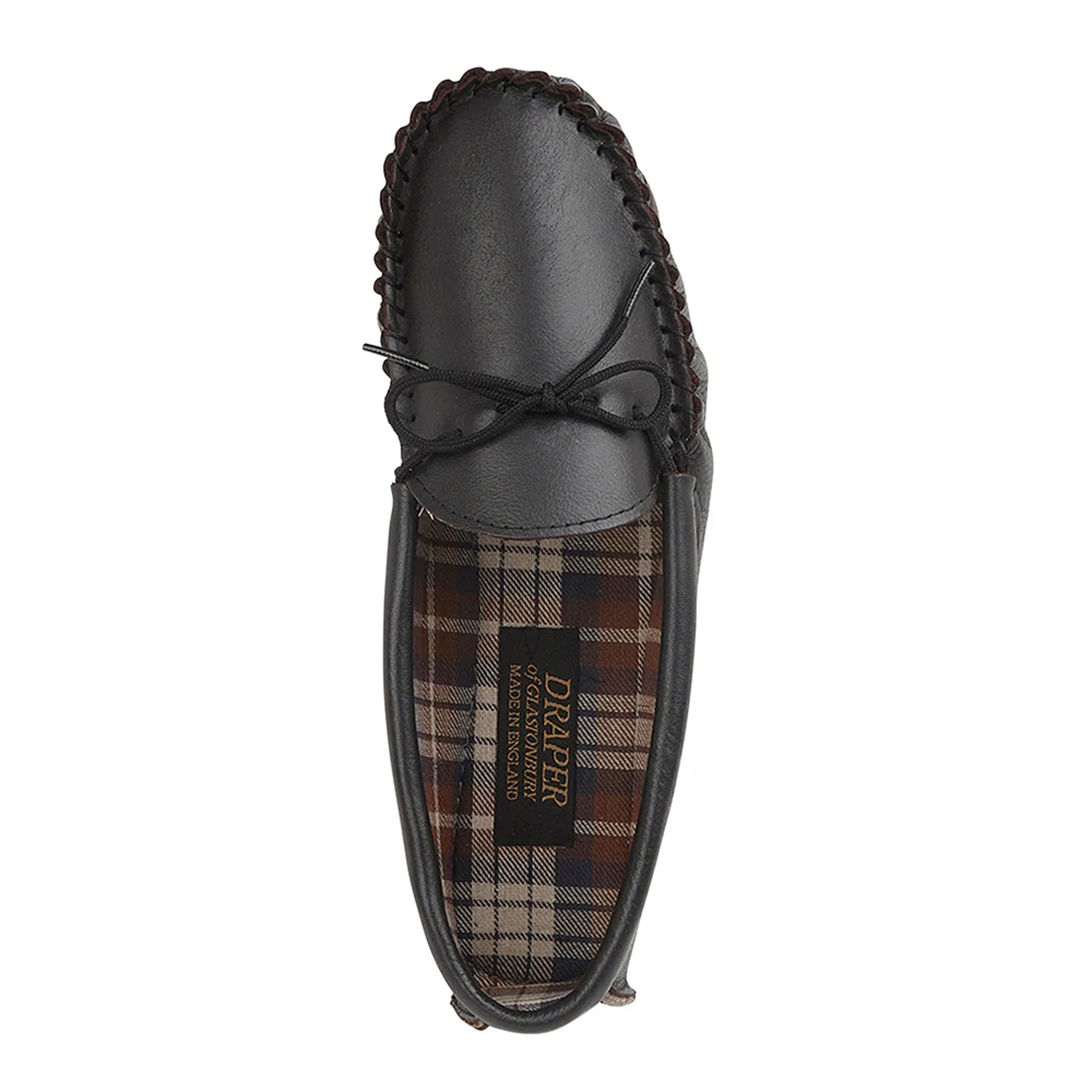 Black | Mens Draper Leather Moccasin Slippers | WoolOvers UK