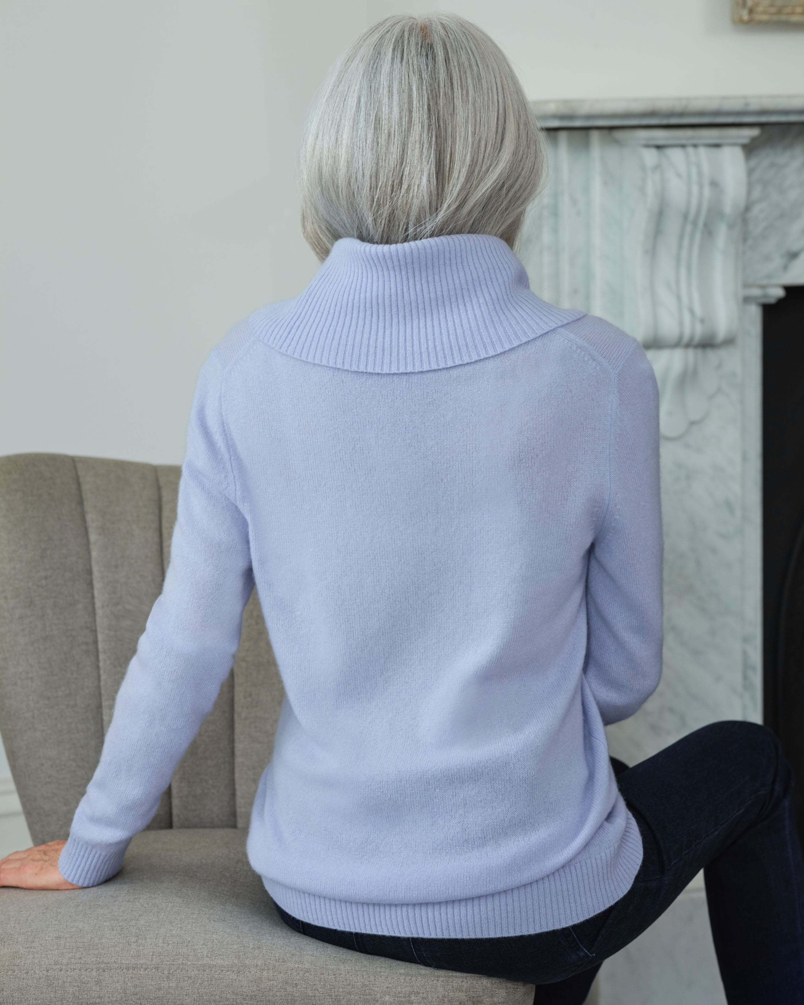 Soft Periwinkle | Pure Cashmere Cowl Neck Jumper | WoolOvers AU