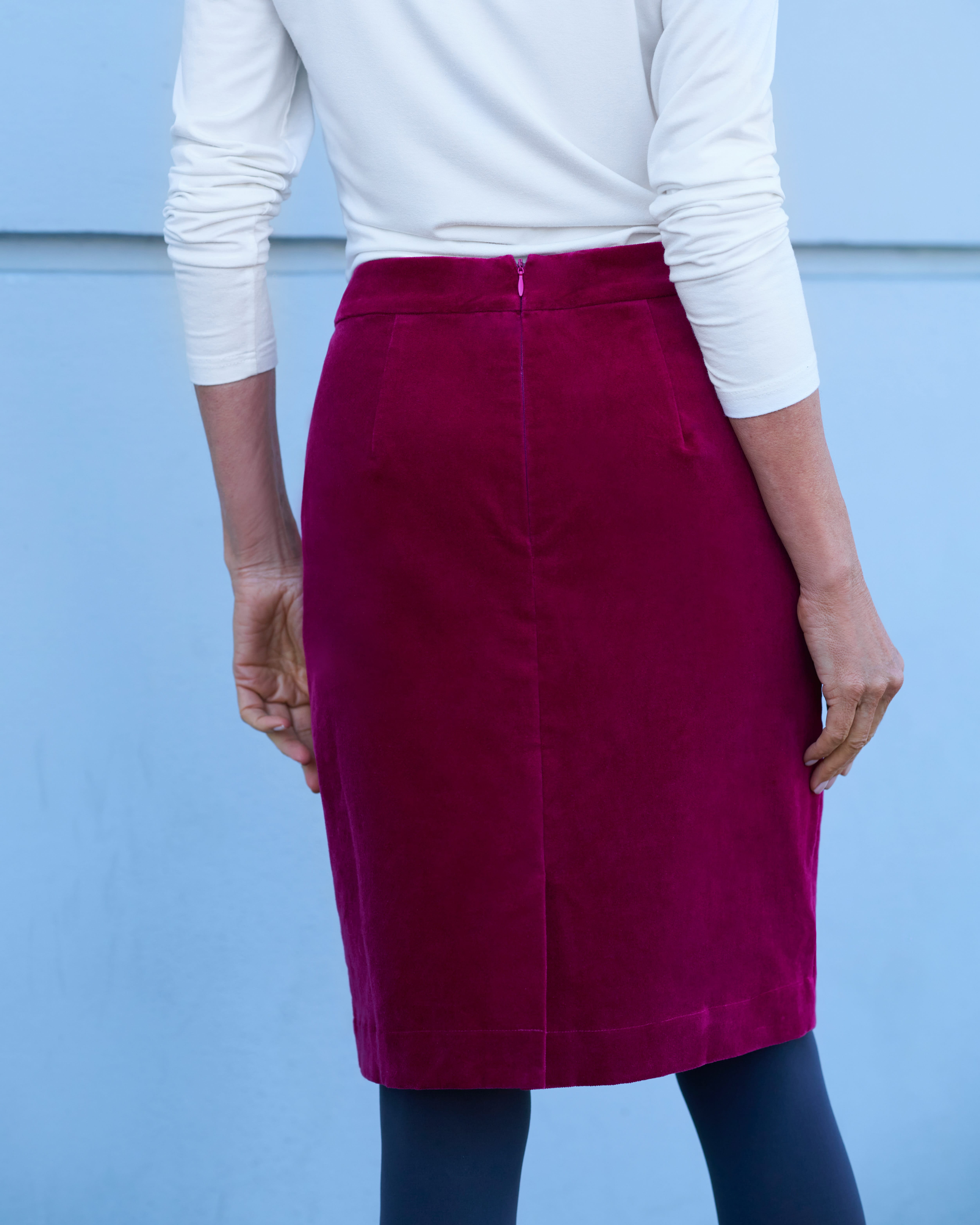 Raspberry | Pocket Detail Cord Skirt | WoolOvers AU