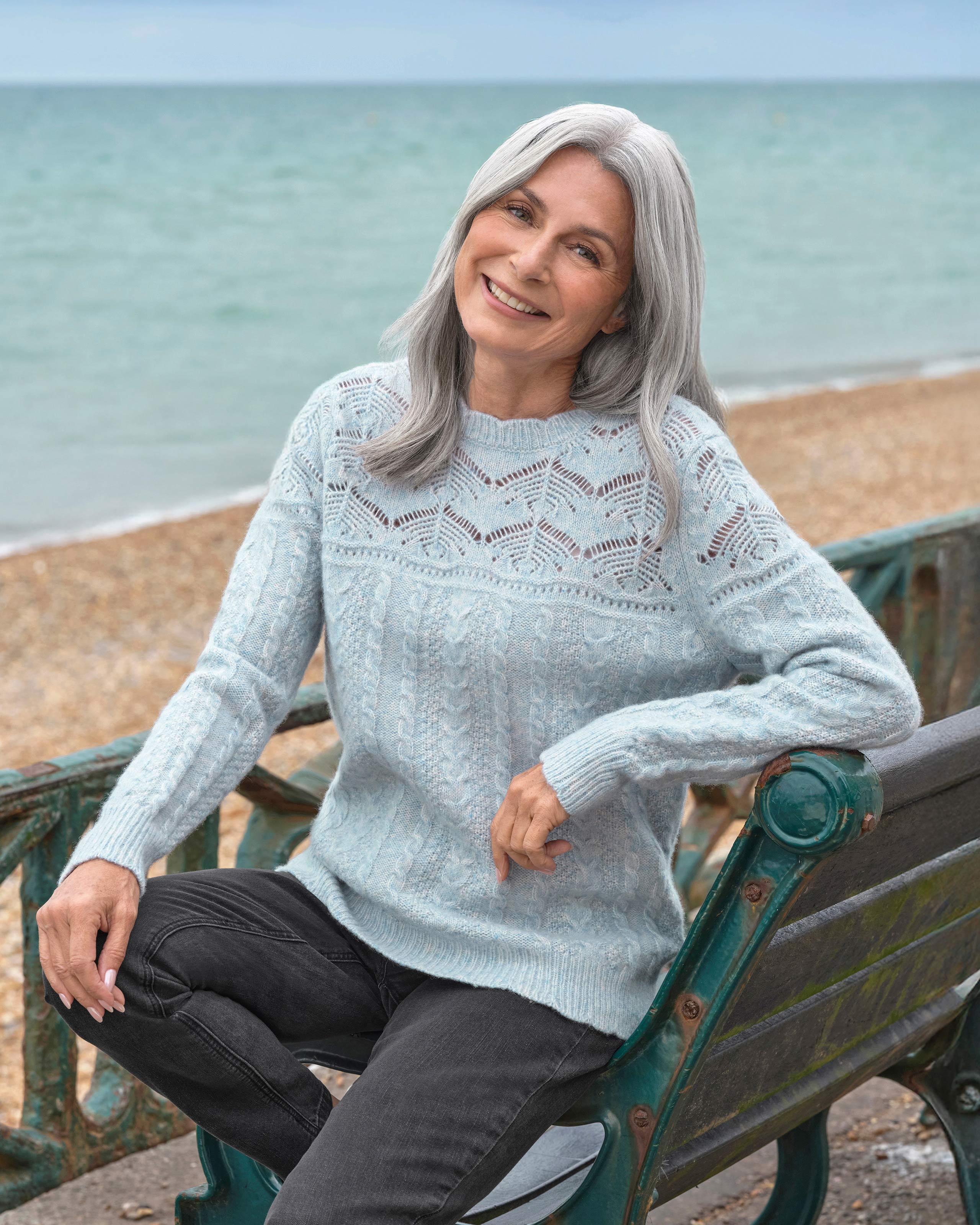 Soft Blue | Pointelle And Cable Sweater | WoolOvers US