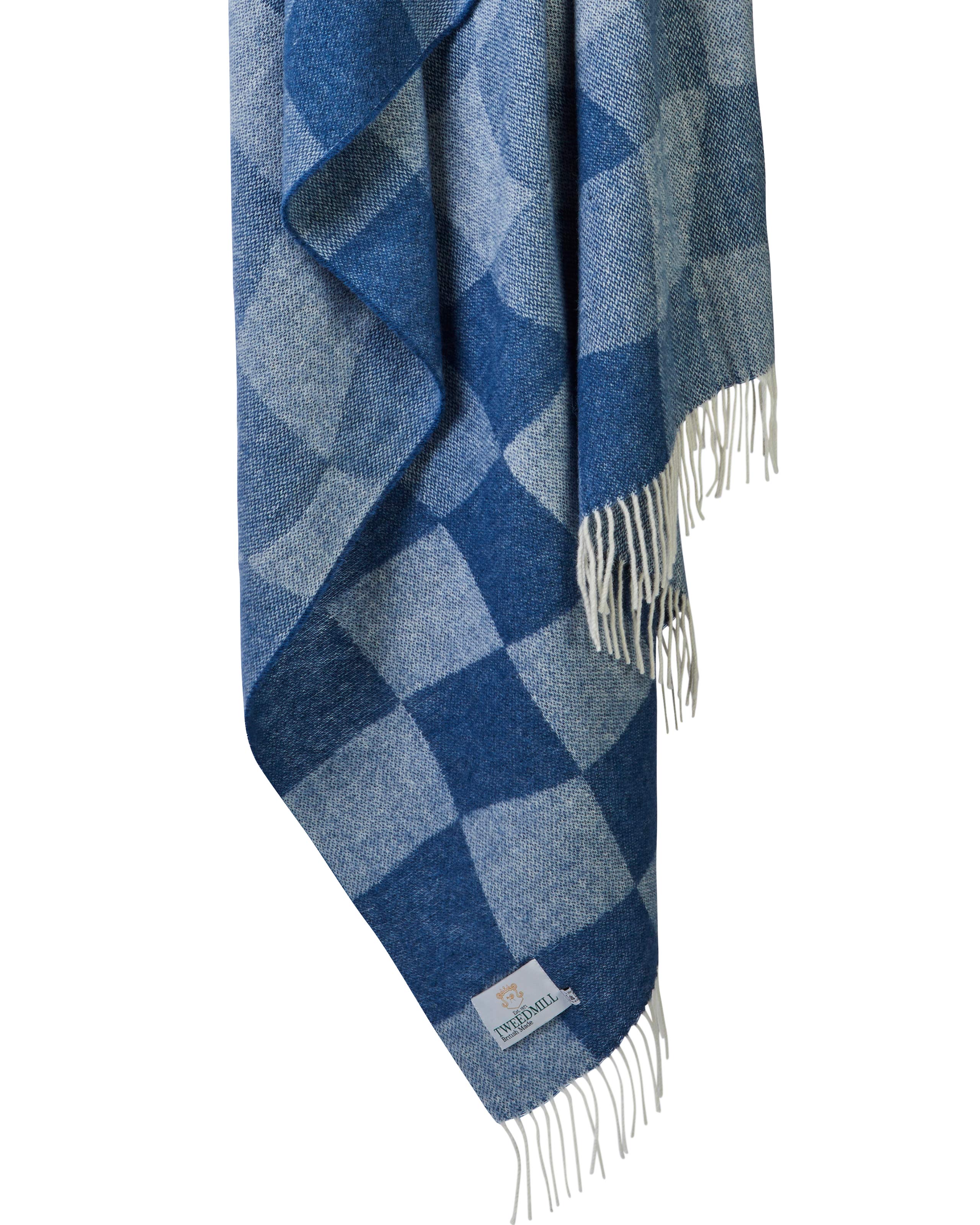 Blue 100% Pure New Wool | Pure Wool Wavy Check Throw
