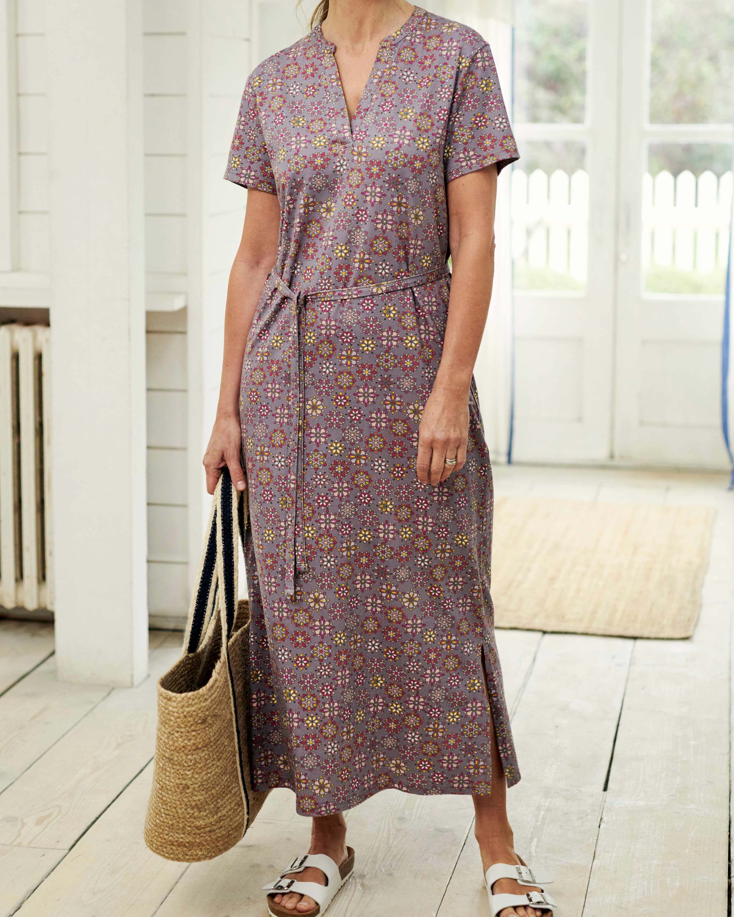 Mini Multi Tile Print | Notch Neck Maxi Dress | WoolOvers UK