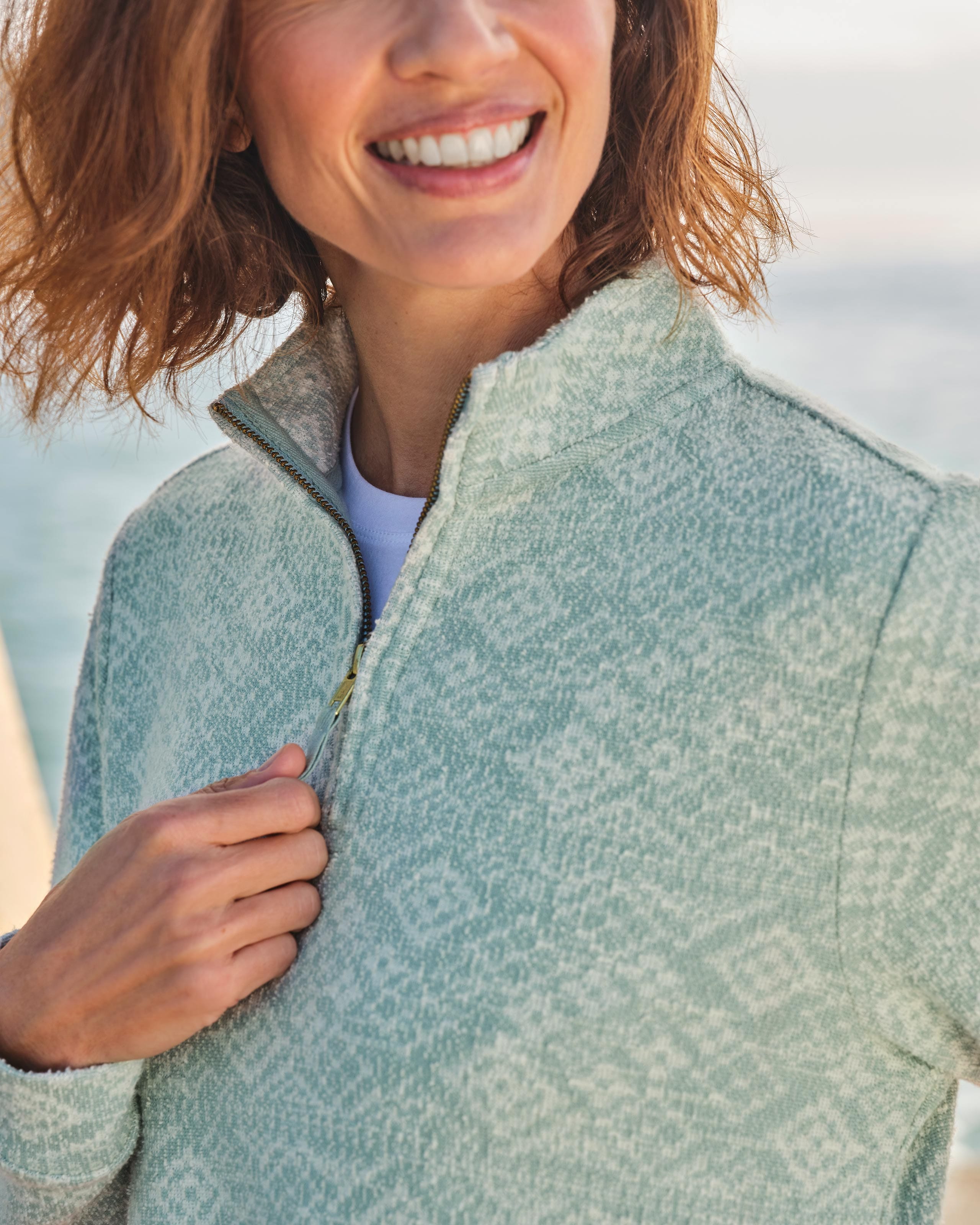 Sage/Ivory | Skye Jacquard Half Zip Sweatshirt | WoolOvers US