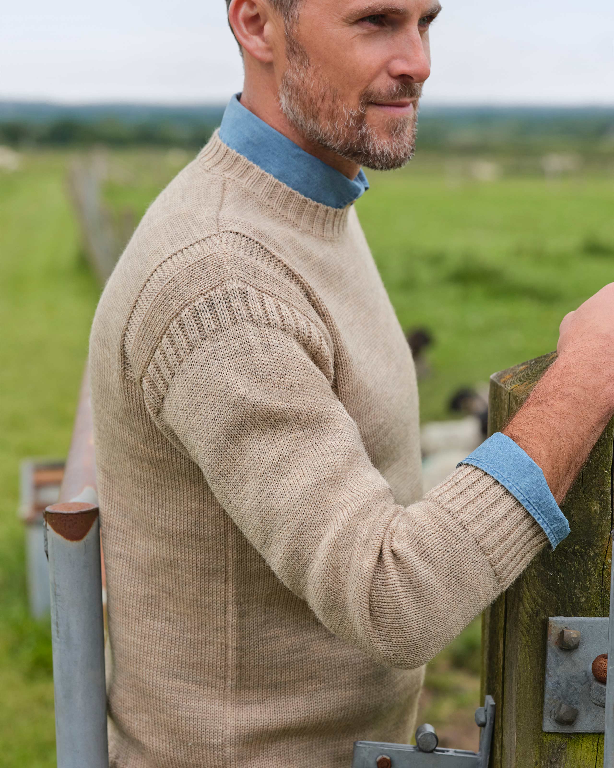 Oatmeal | 100% Pure Wool Knitted Guernsey Jumper | WoolOvers UK