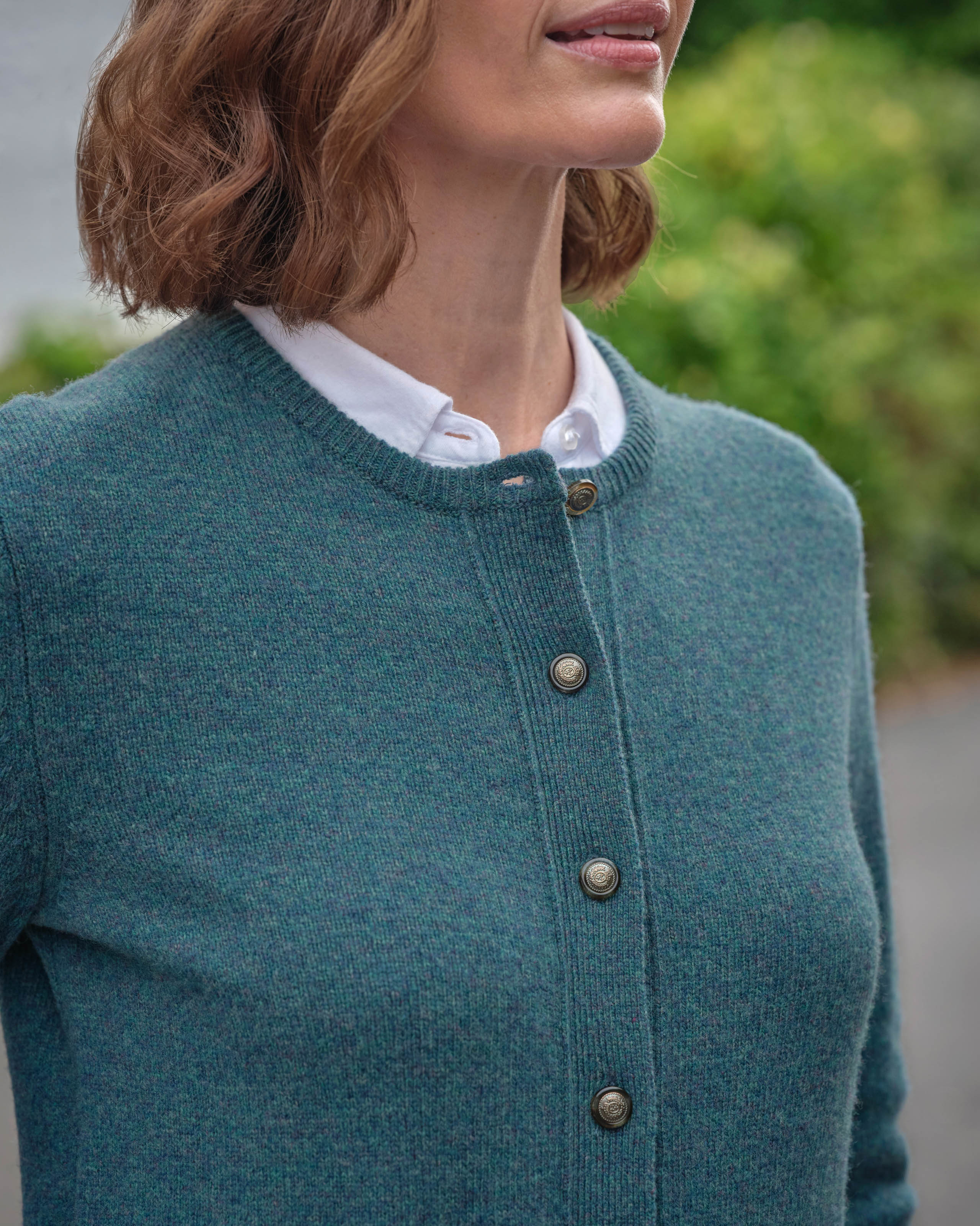 Teal Twist | Lambswool Ladies Crew Neck Cardigan | WoolOvers UK