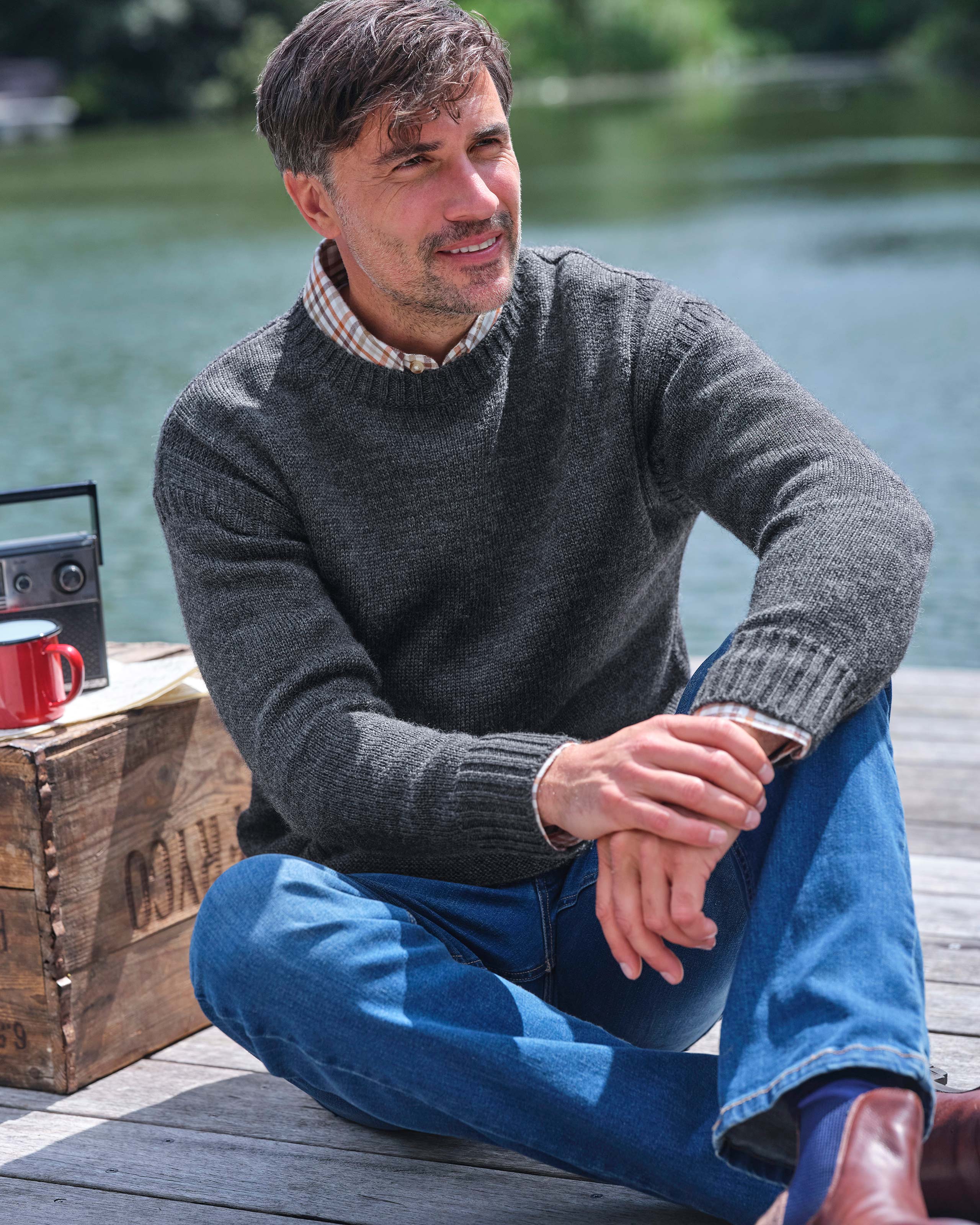 Charcoal | 100% Pure Wool Knitted Guernsey Sweater | WoolOvers US