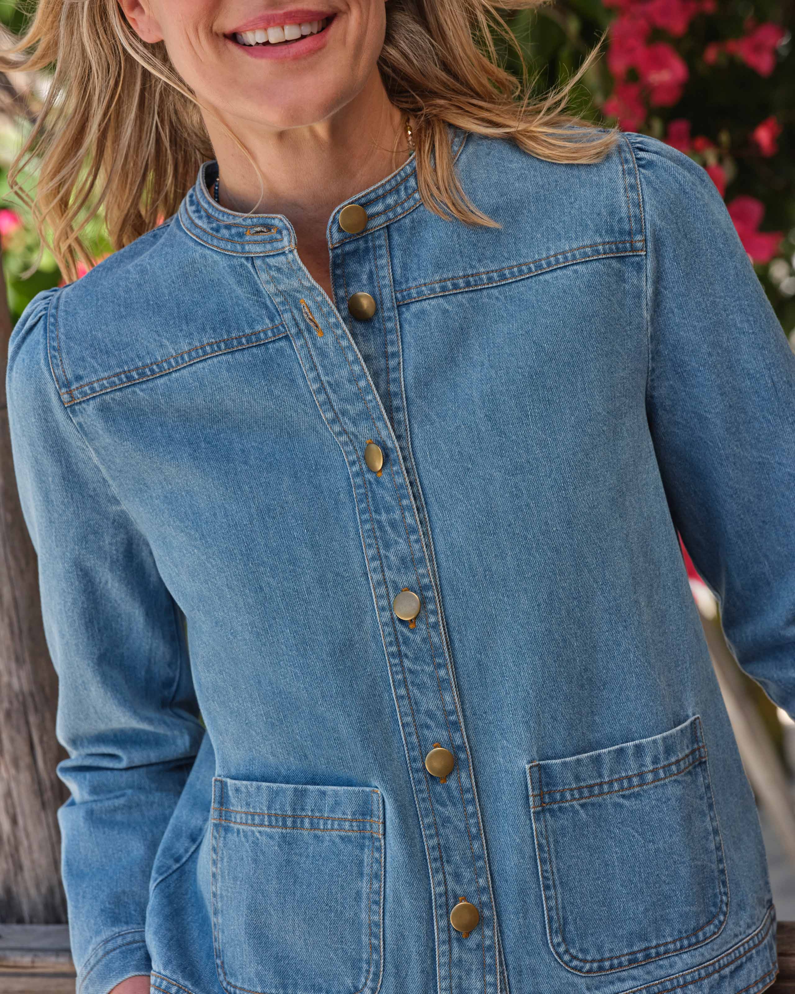 Light Wash Denim | Collarless Denim Jacket | WoolOvers AU