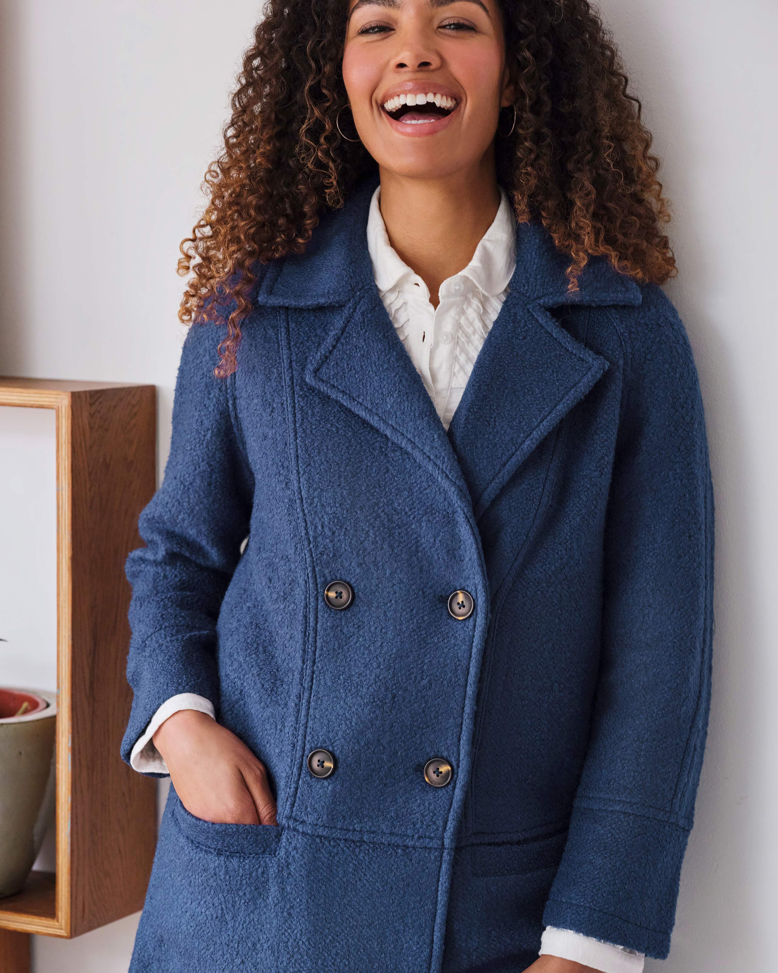 Dark Periwinkle Blue | Remi Wool And Recycled Polyester Coat | WoolOvers UK