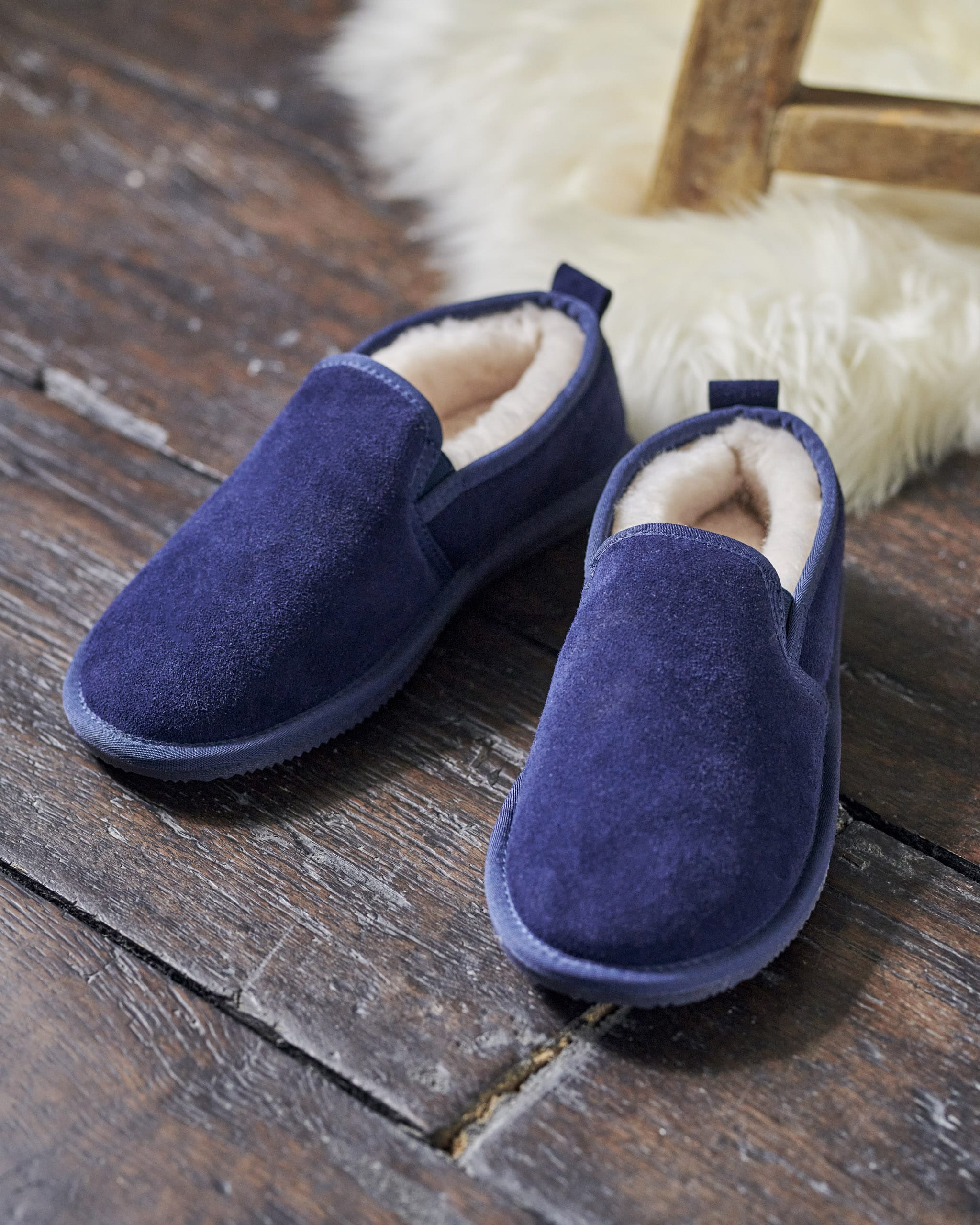 Navy | Sheepskin Full Slipper | WoolOvers UK