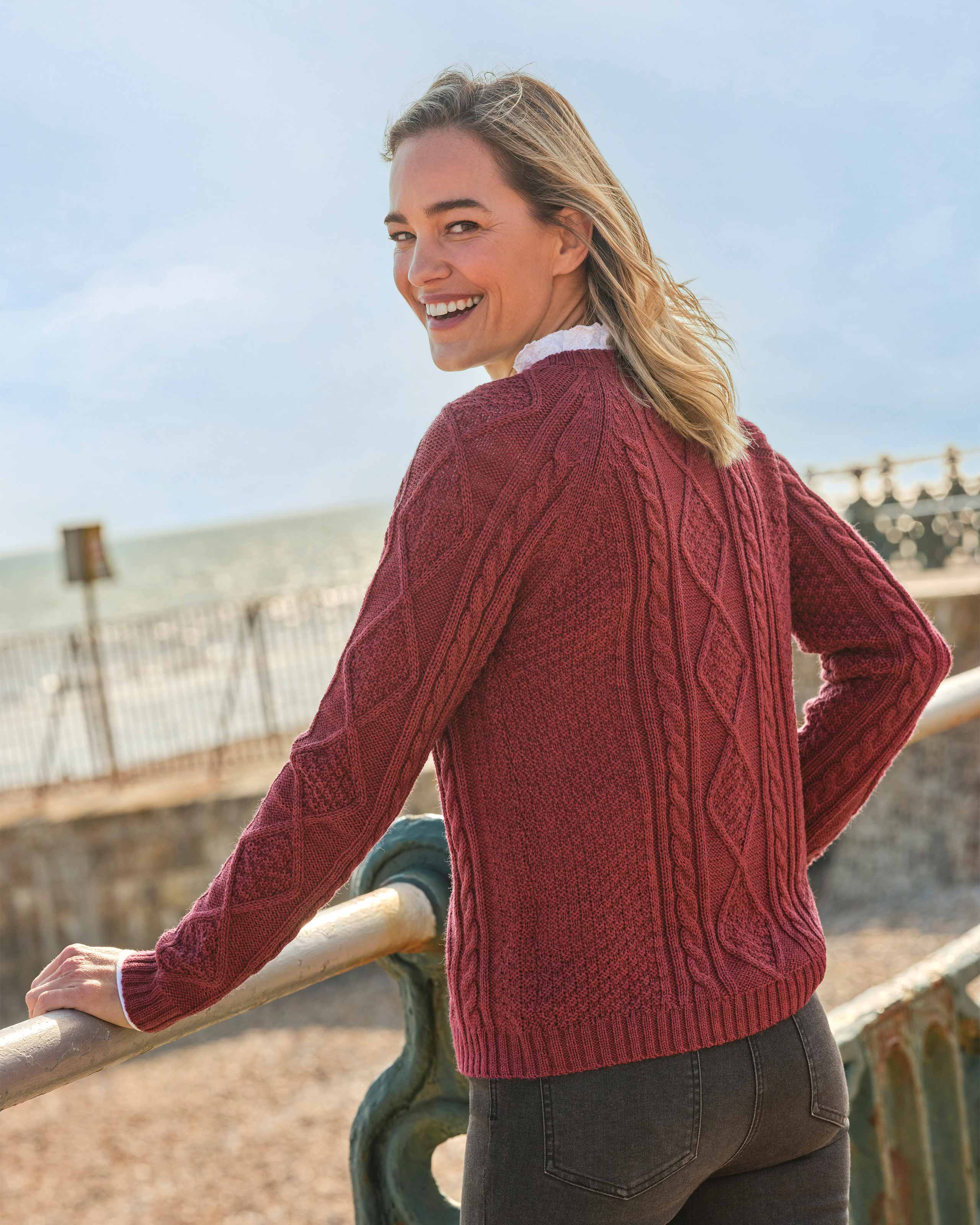 Raspberry Marl | Cable Button Through Cardigan | WoolOvers AU