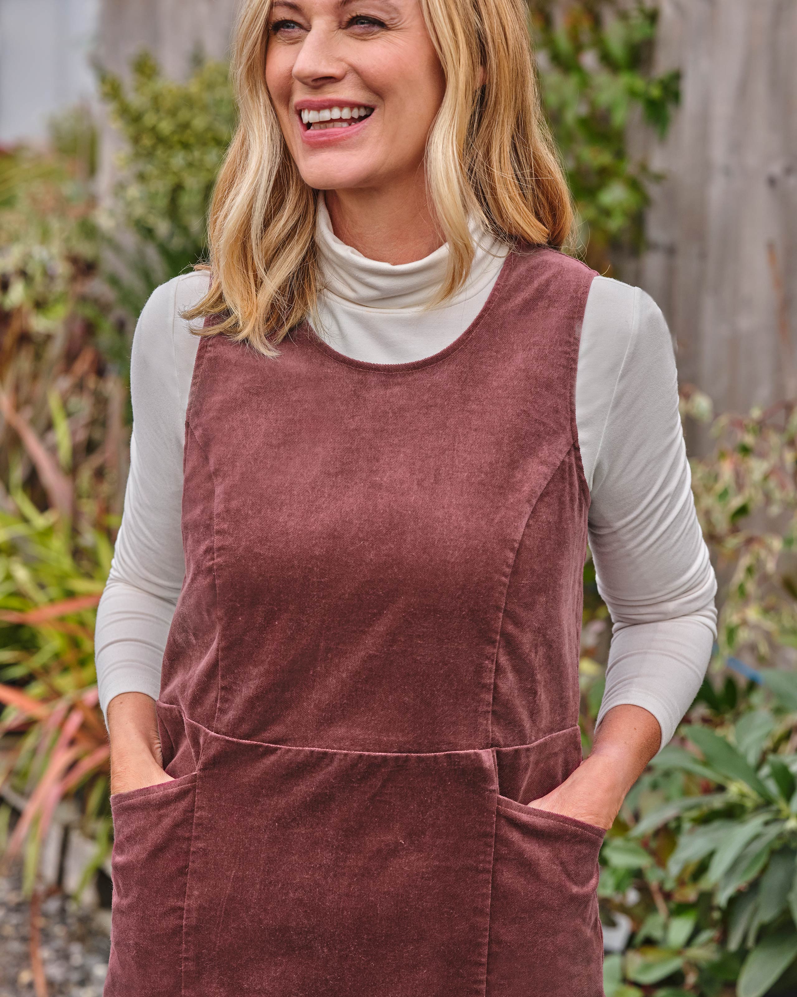 Maroon | Scoop Neck Button Back Pinafore | WoolOvers AU