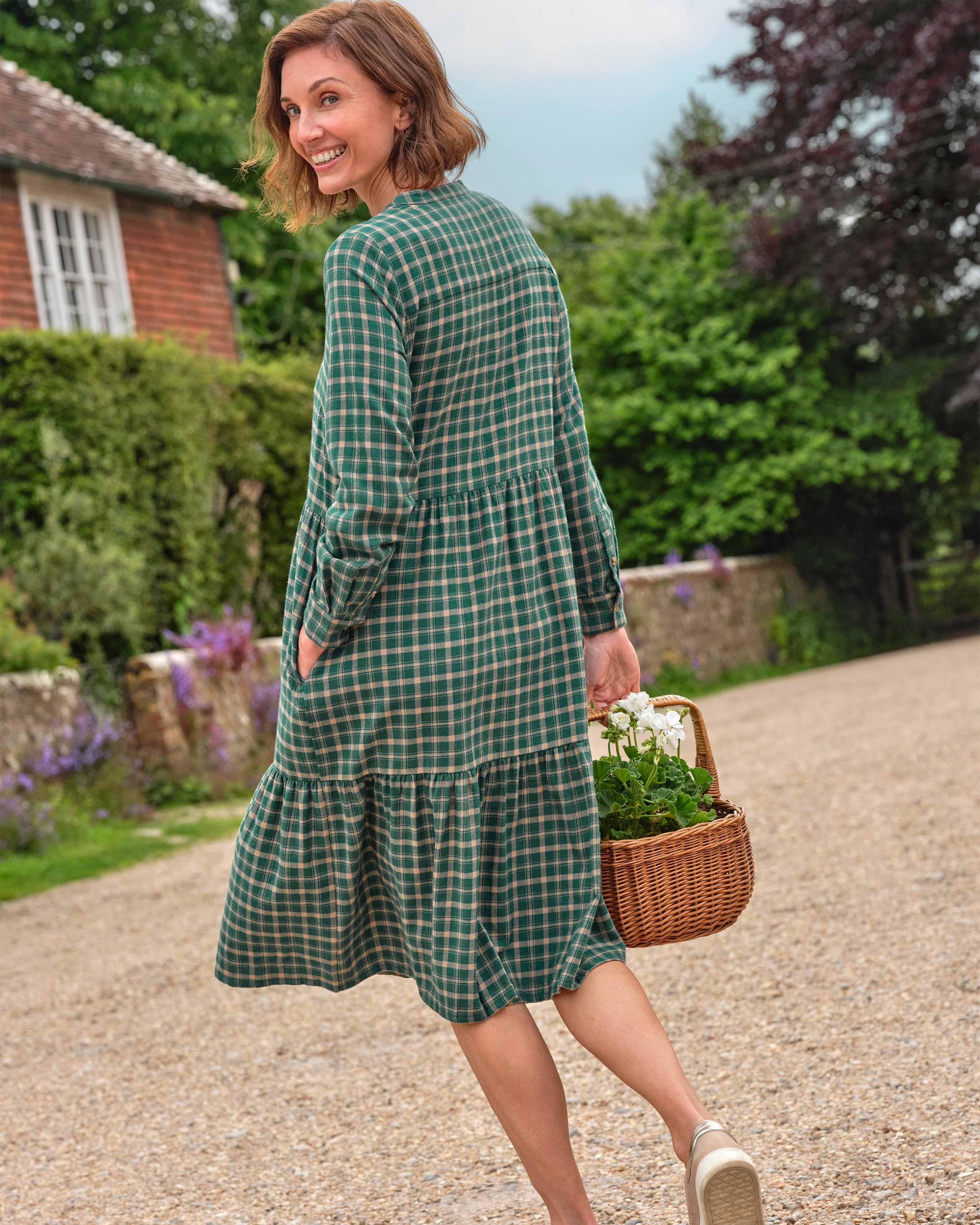 Autumnal Check | Tiered Button Through Dress | WoolOvers AU