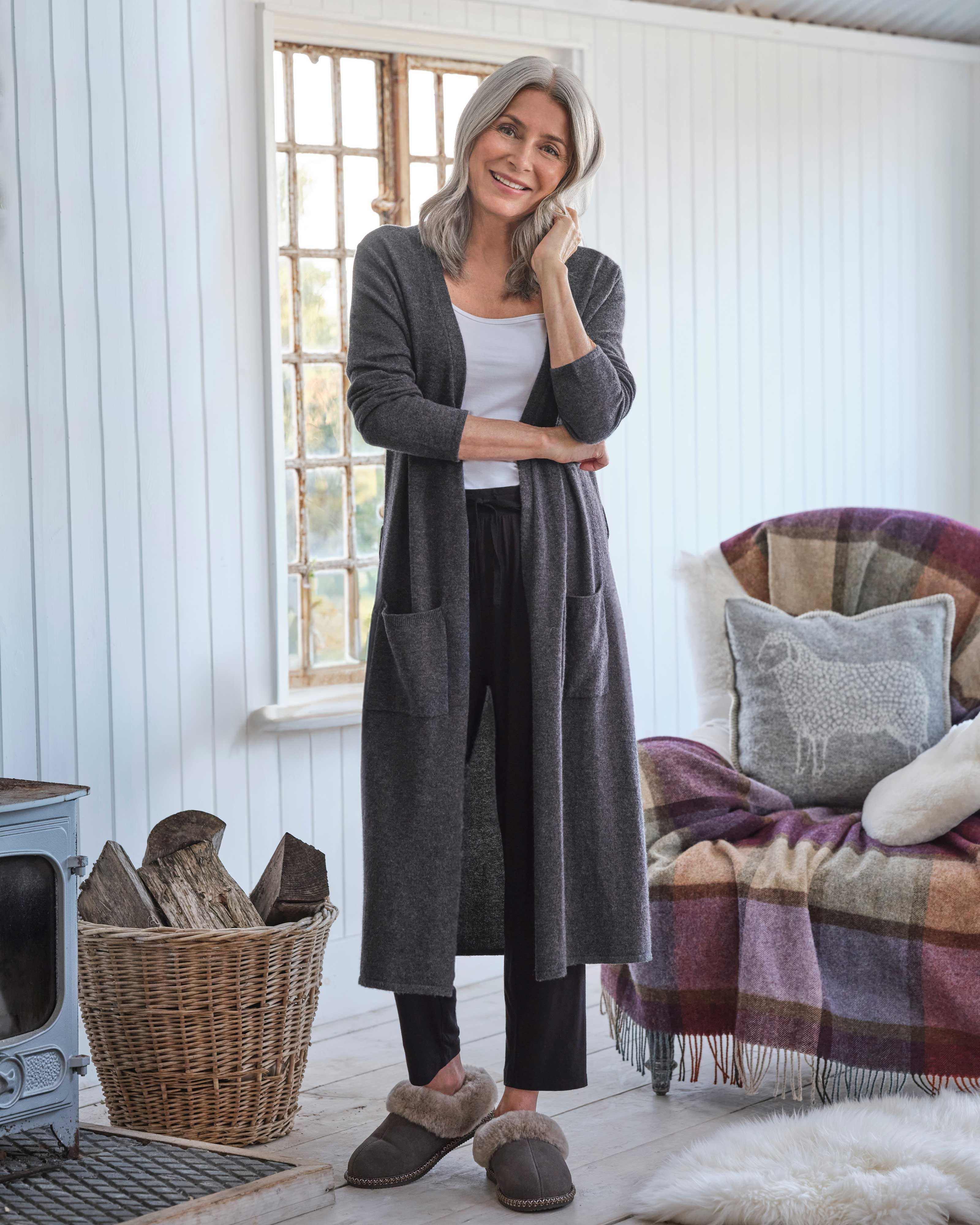 Dark Charcoal | Cashmere & Merino Luxe Dressing Gown | WoolOvers UK