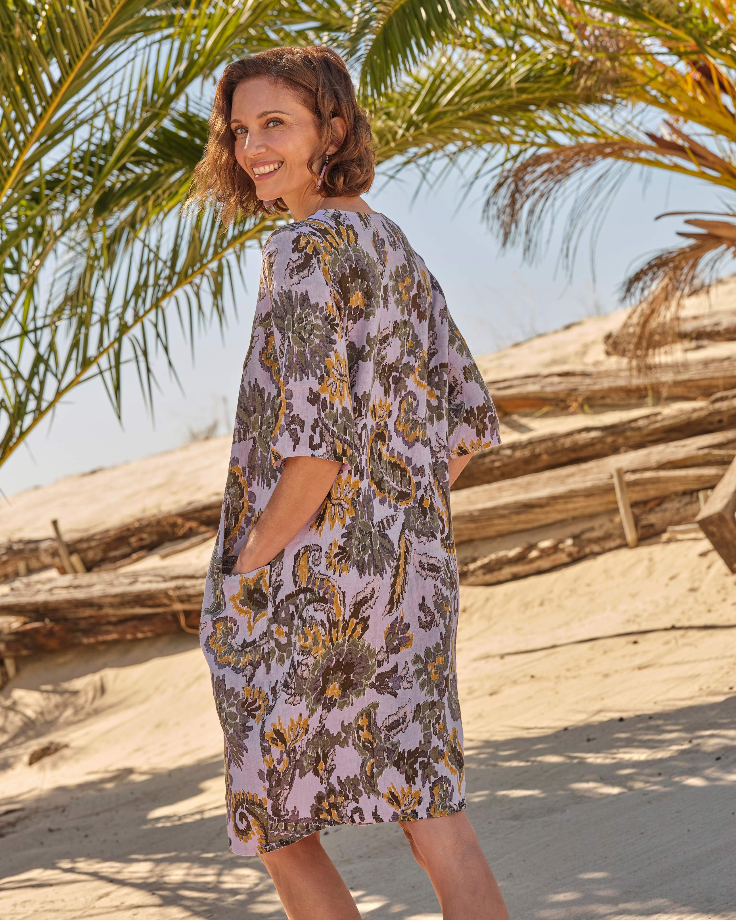 Moonshadow Paisley Print | Womens Linen Pocket Tunic Dress | WoolOvers US