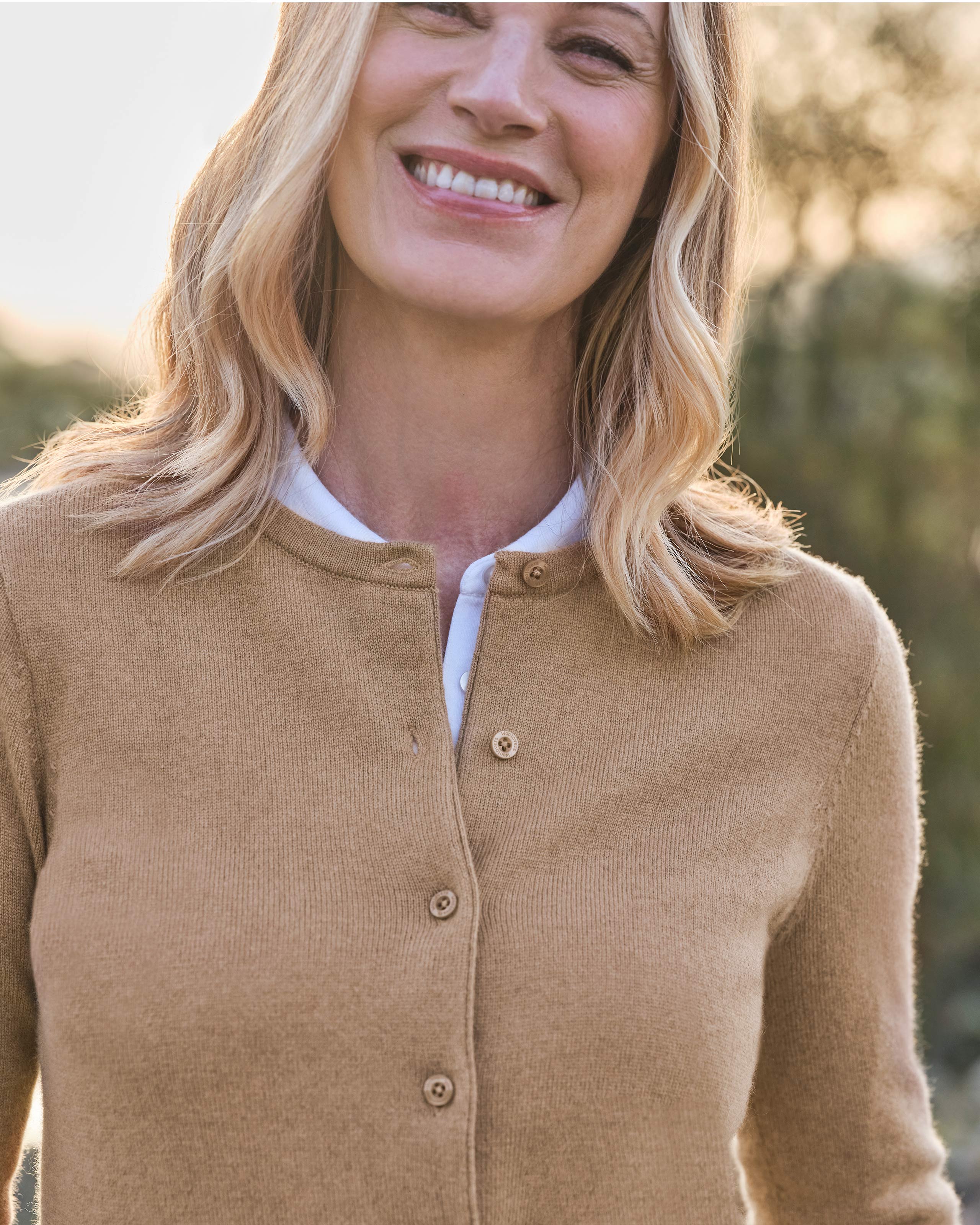 Camel | Cashmere Merino Crew Neck Cardigan | WoolOvers US