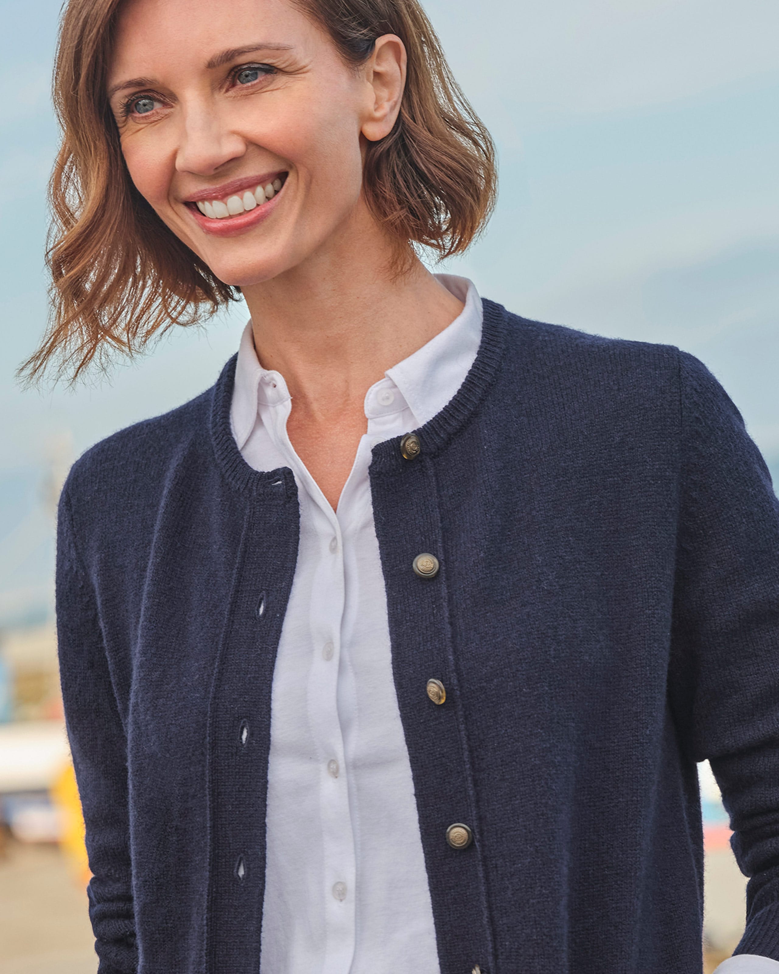 Navy | Lambswool Ladies Crew Neck Cardigan | WoolOvers AU