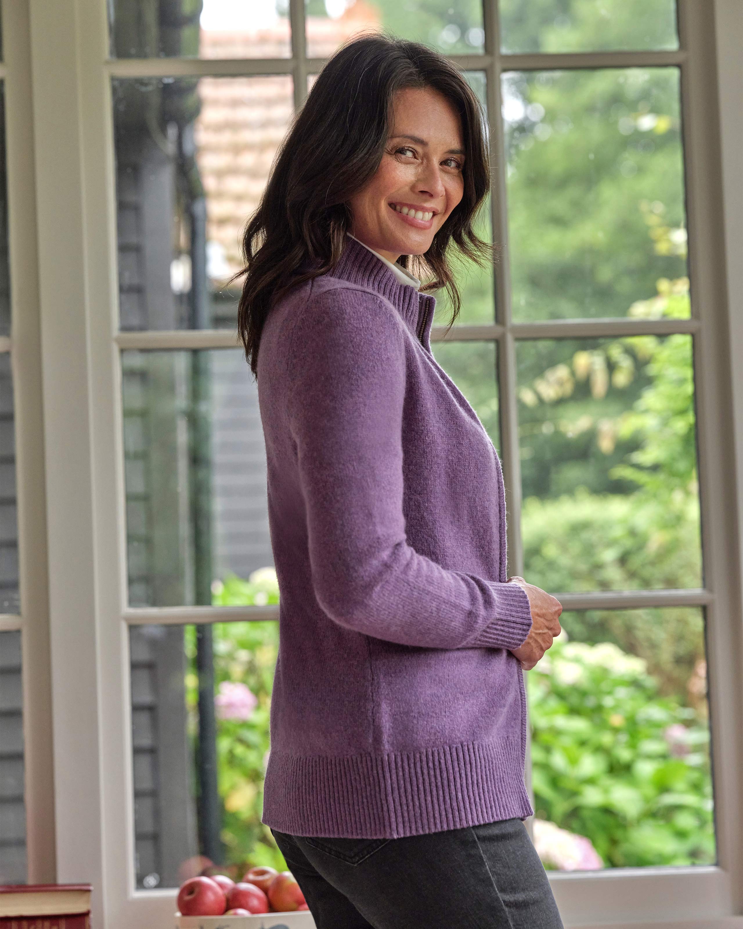 Grape Marl | Lambswool Zip Thru Cardigan | WoolOvers US