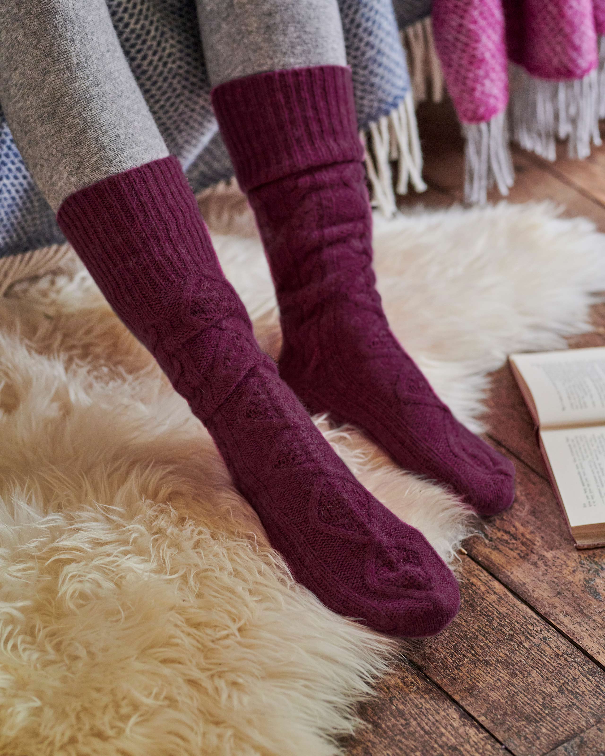 Velvet | Womens Lambswool Cable Sock | WoolOvers UK