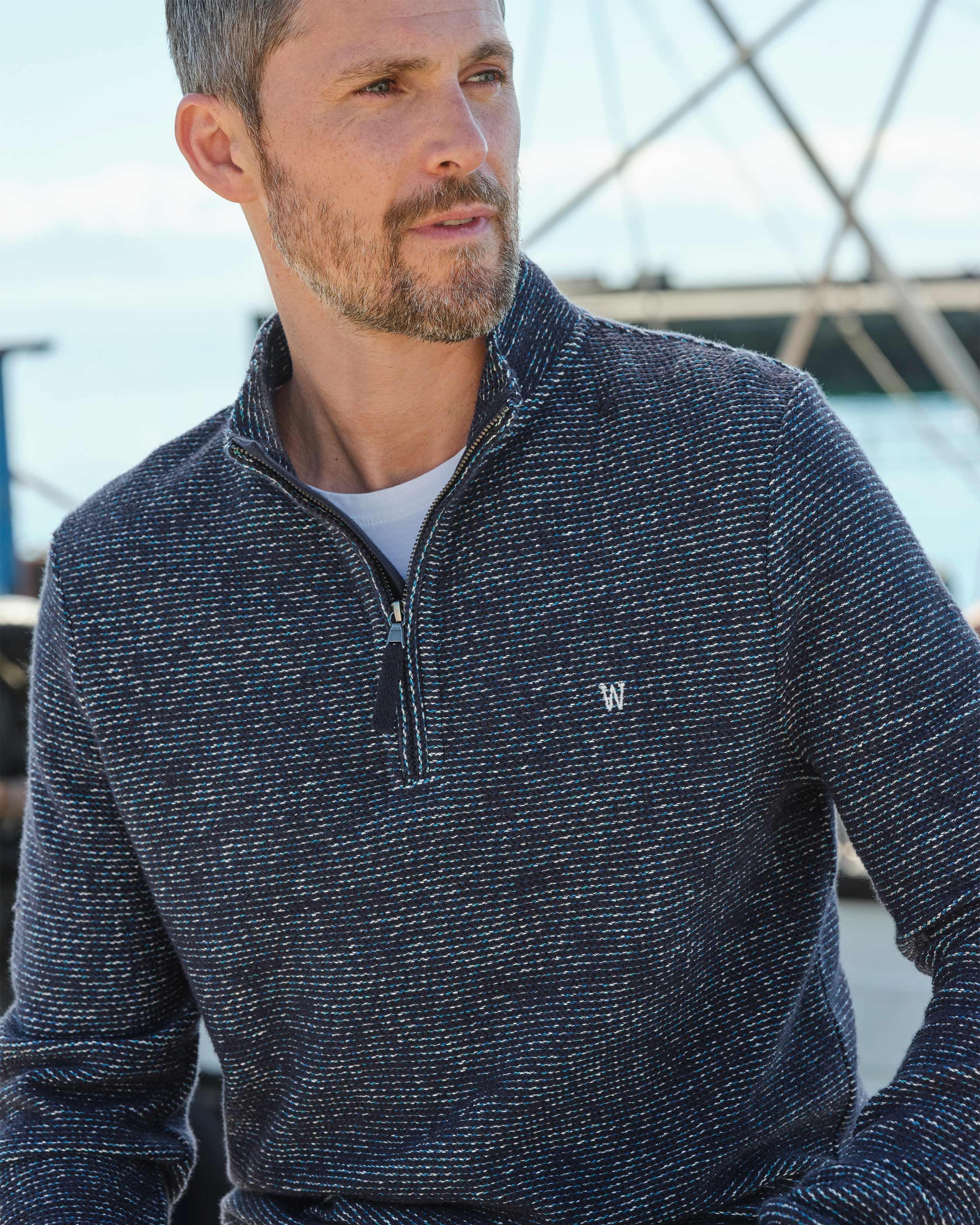 Two Tone Blue | Textured Half Zip Jumper | WoolOvers AU