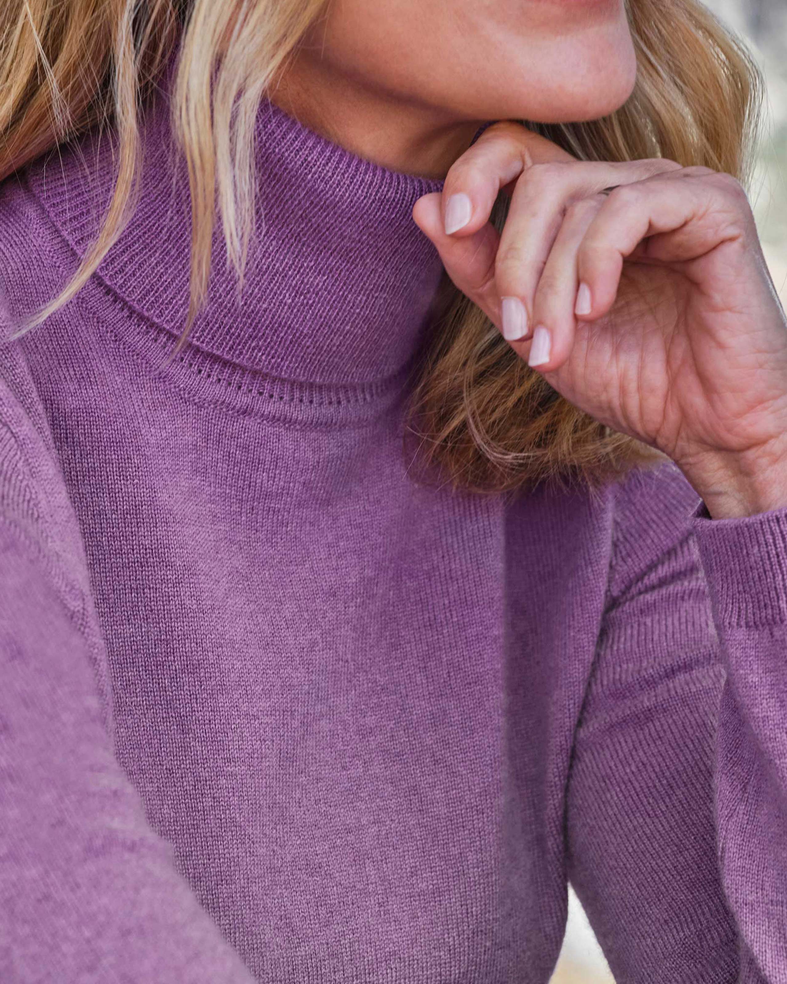 French Violet | Cashmere & Merino Fitted Polo Neck Knitted Jumper ...