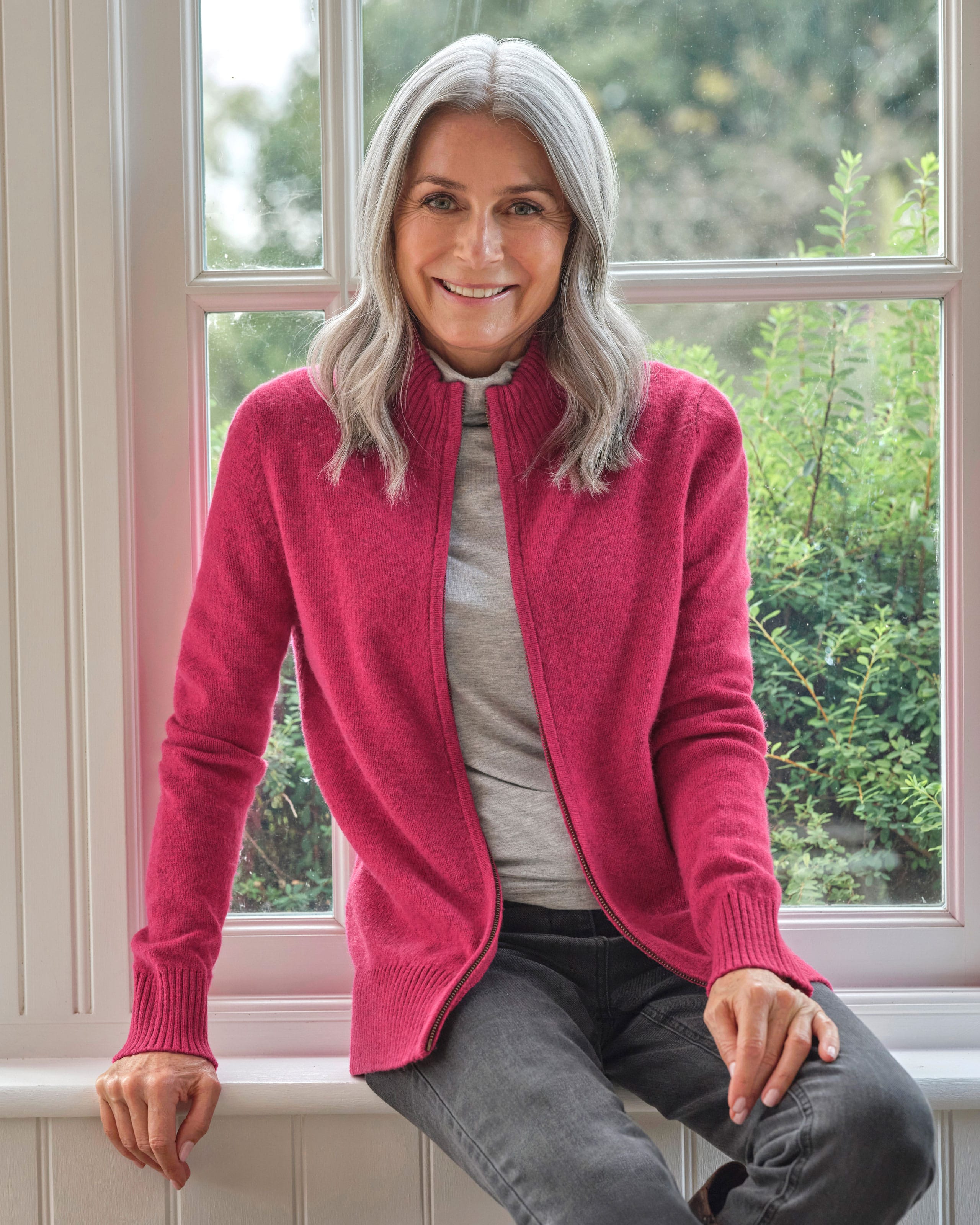 Berry Juice | Lambswool Zip Thru Cardigan | WoolOvers UK