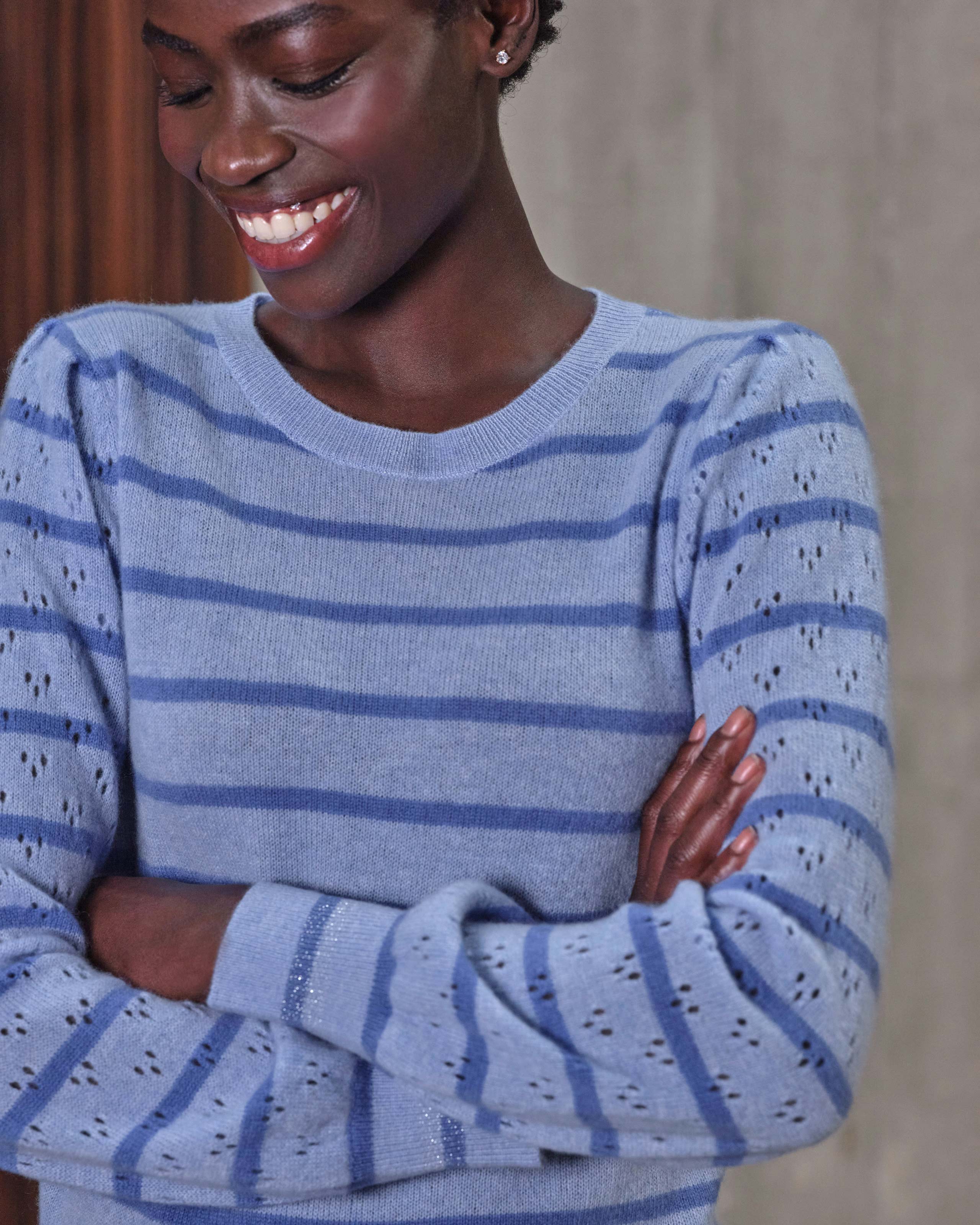 Blue | Fine Stripe Gassato Sweater | WoolOvers UK