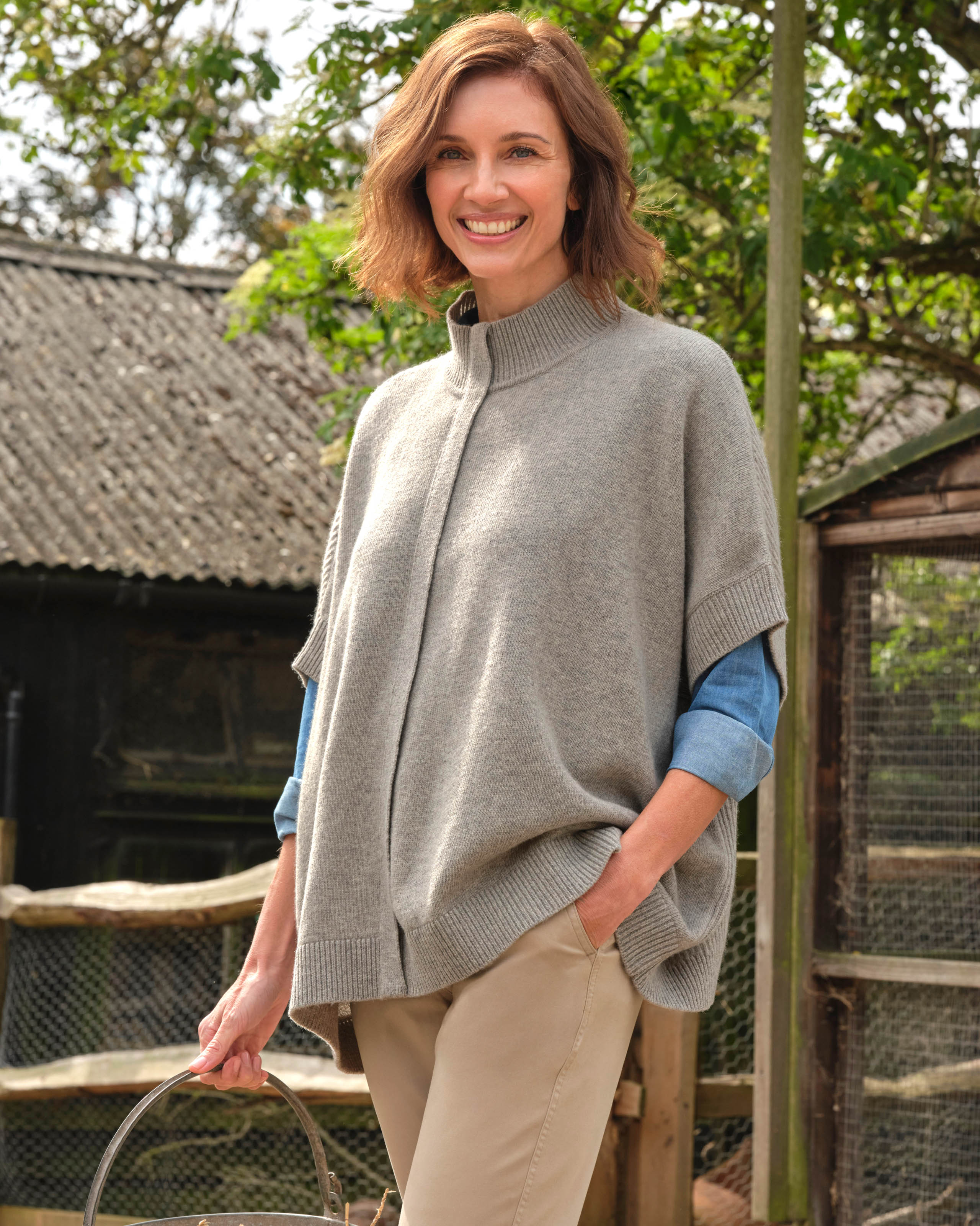 Grey Marl | Placket Poncho | WoolOvers UK