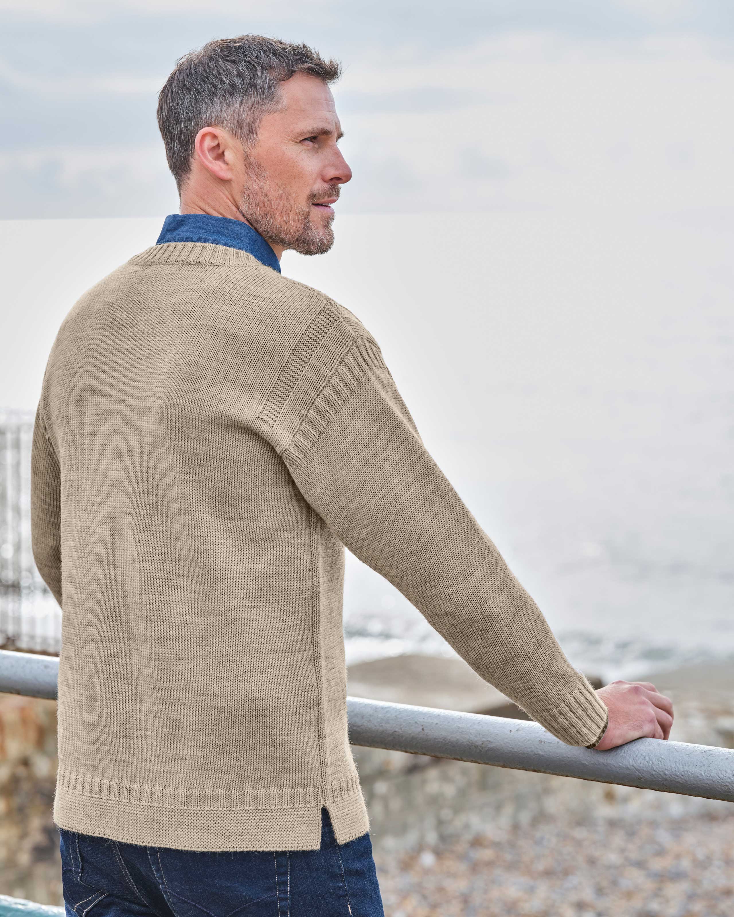 Oatmeal | 100% Pure Wool Knitted Guernsey Jumper | WoolOvers UK