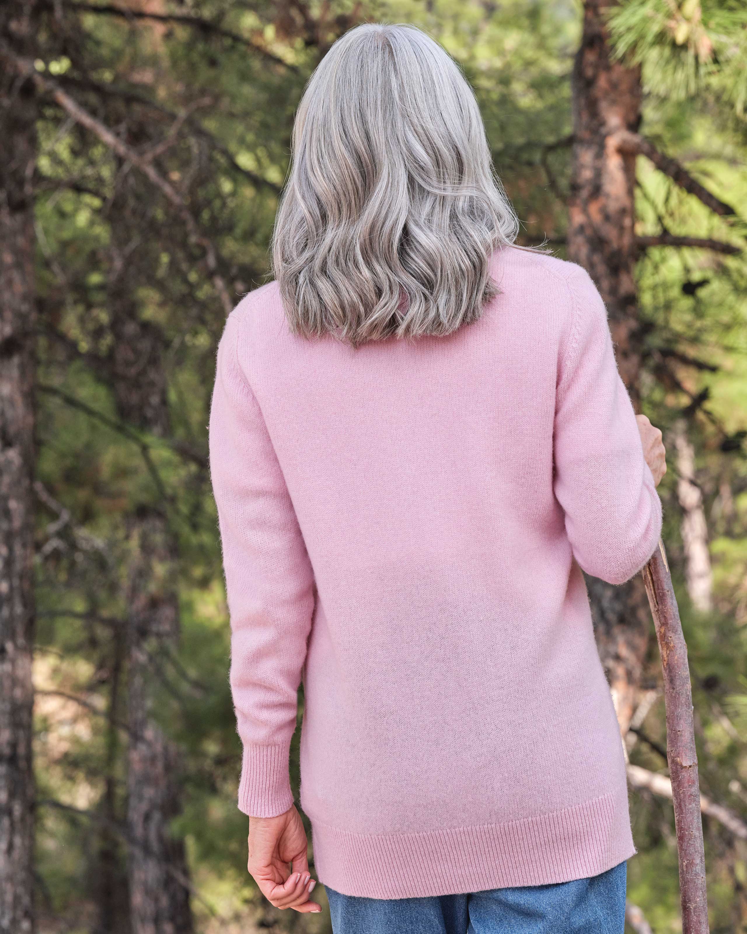 Light Pink | Lambswool Ladies Crew Neck Cardigan | WoolOvers US