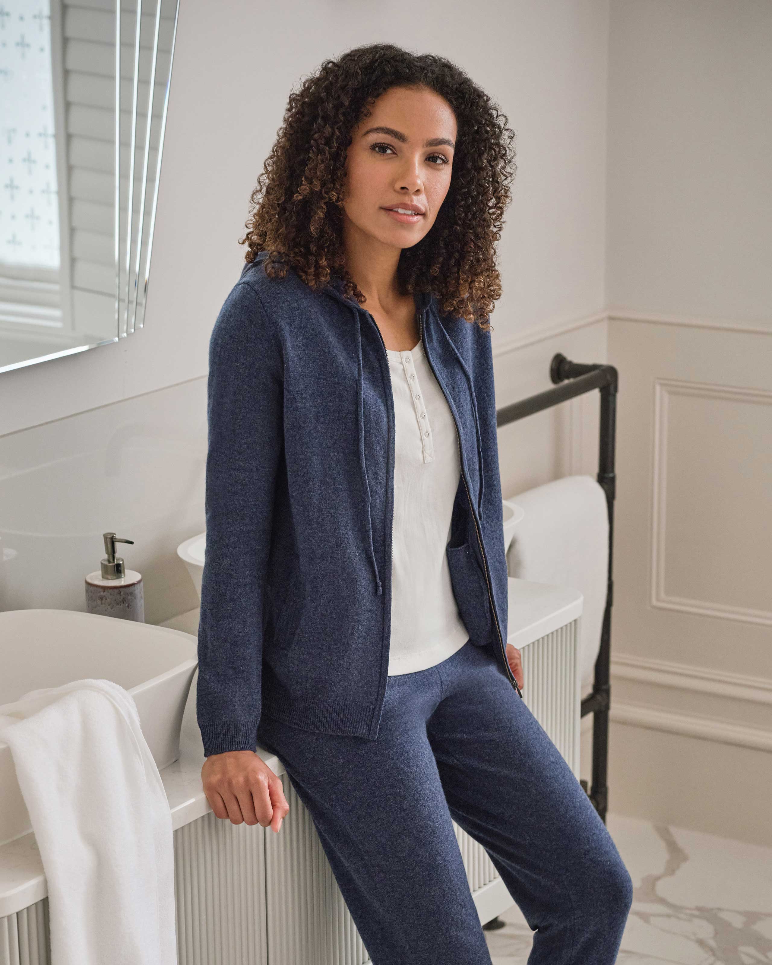 Denim Marl | Cashmere And Merino Luxe Lounge Hoodie | WoolOvers US