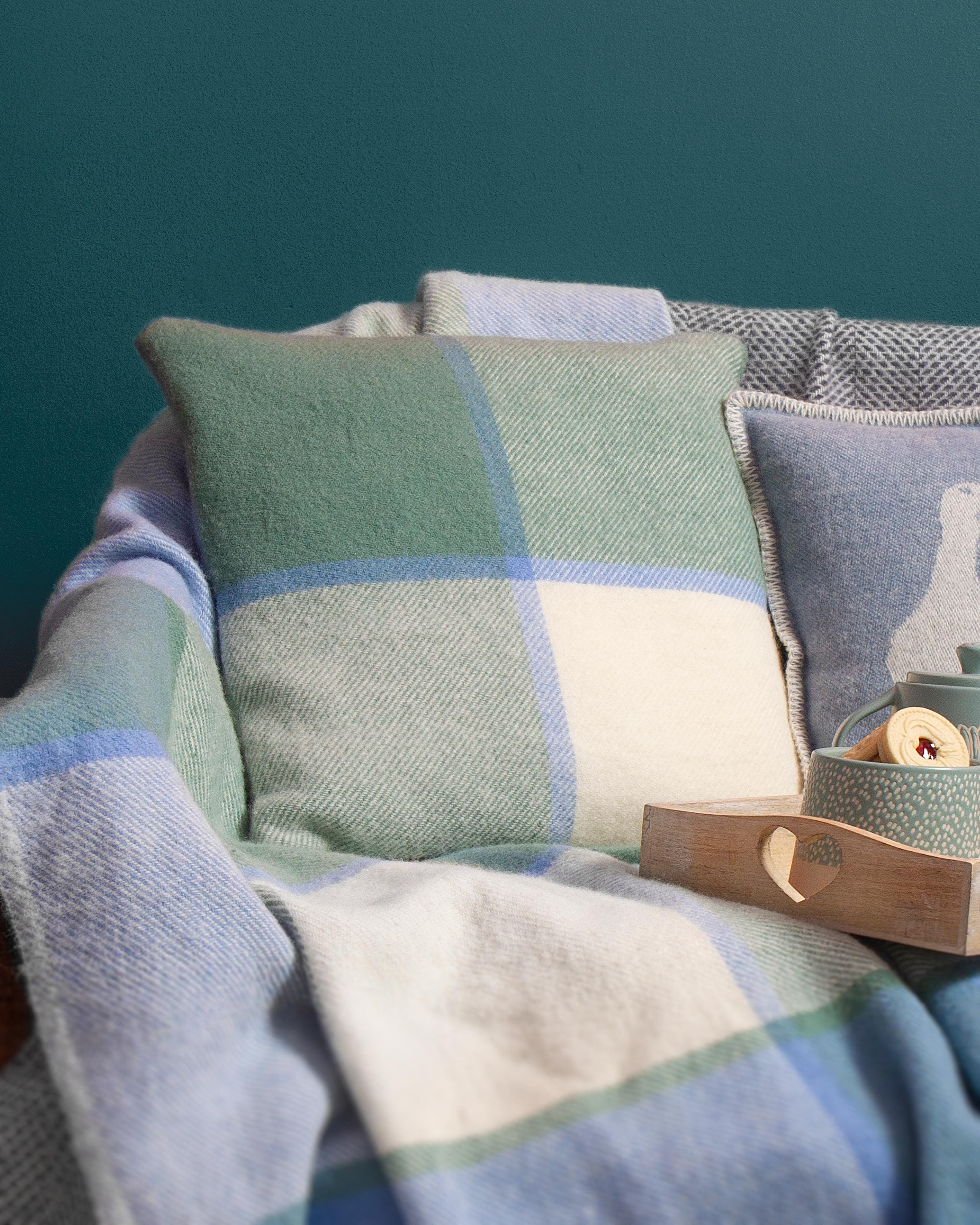 Blue/Green | Pure Wool Cushion Cover | WoolOvers UK
