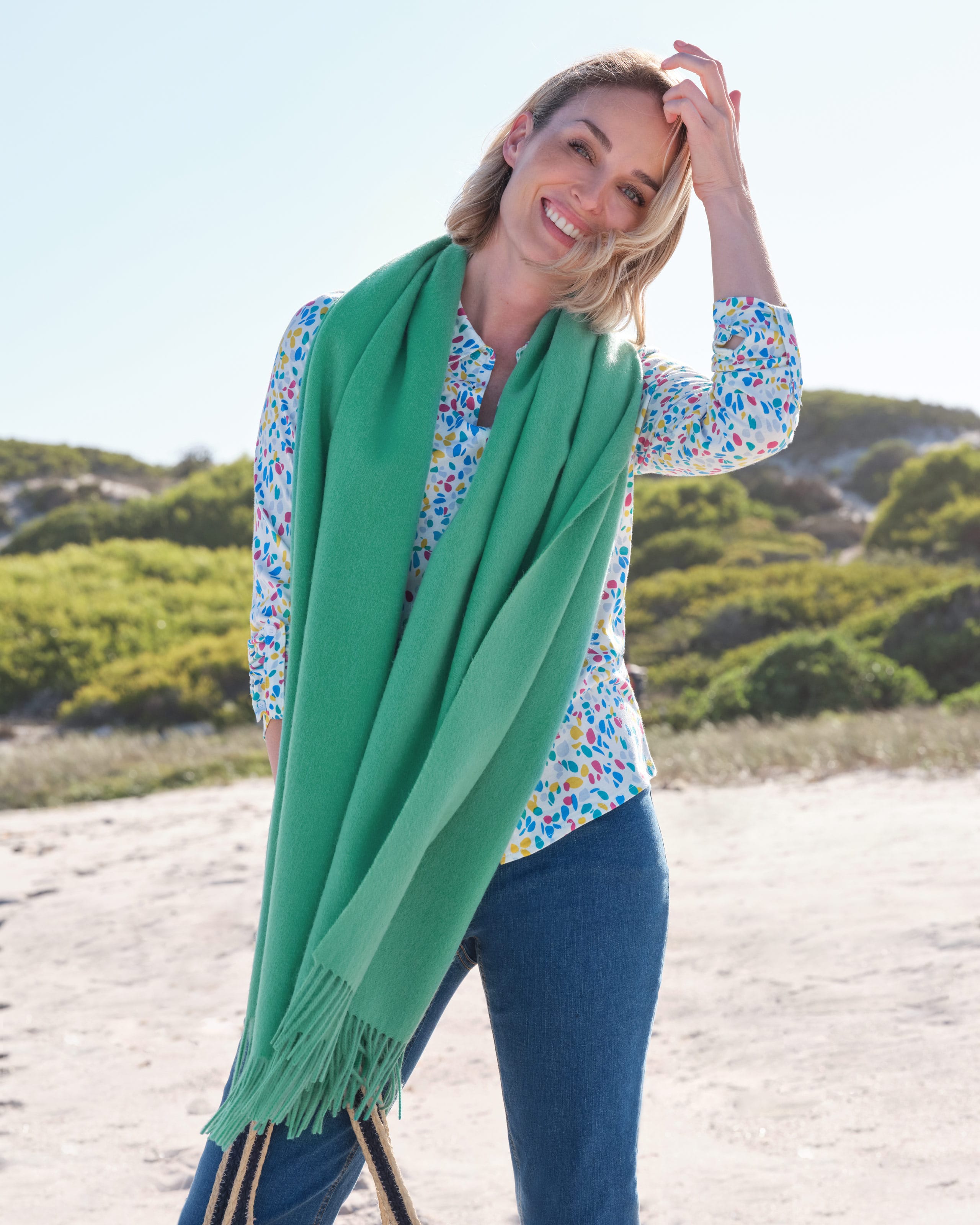 Soft Jade | Wide Pure Wool Scarf | WoolOvers AU