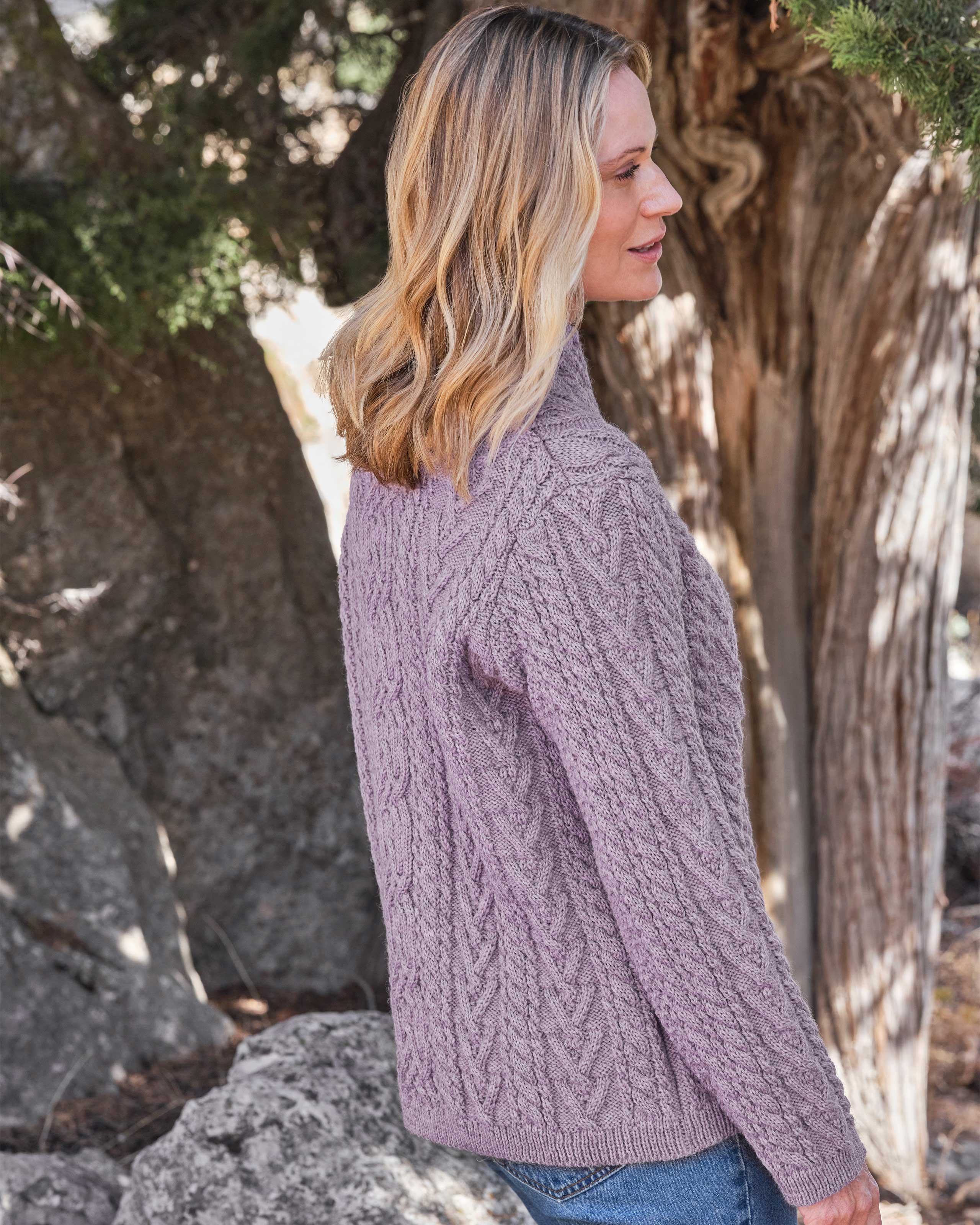 Pale Lilac | British Wool Button Neck Cardigan | WoolOvers US