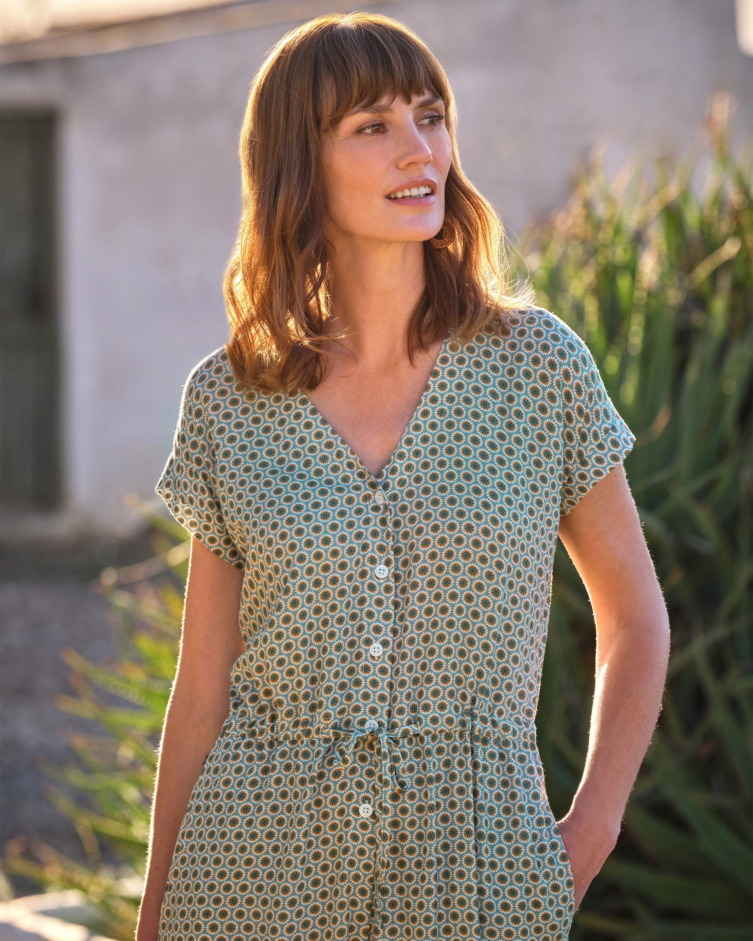 Multi Tile Print | Printed Viscose Tie Waist Jumpsuit | WoolOvers AU