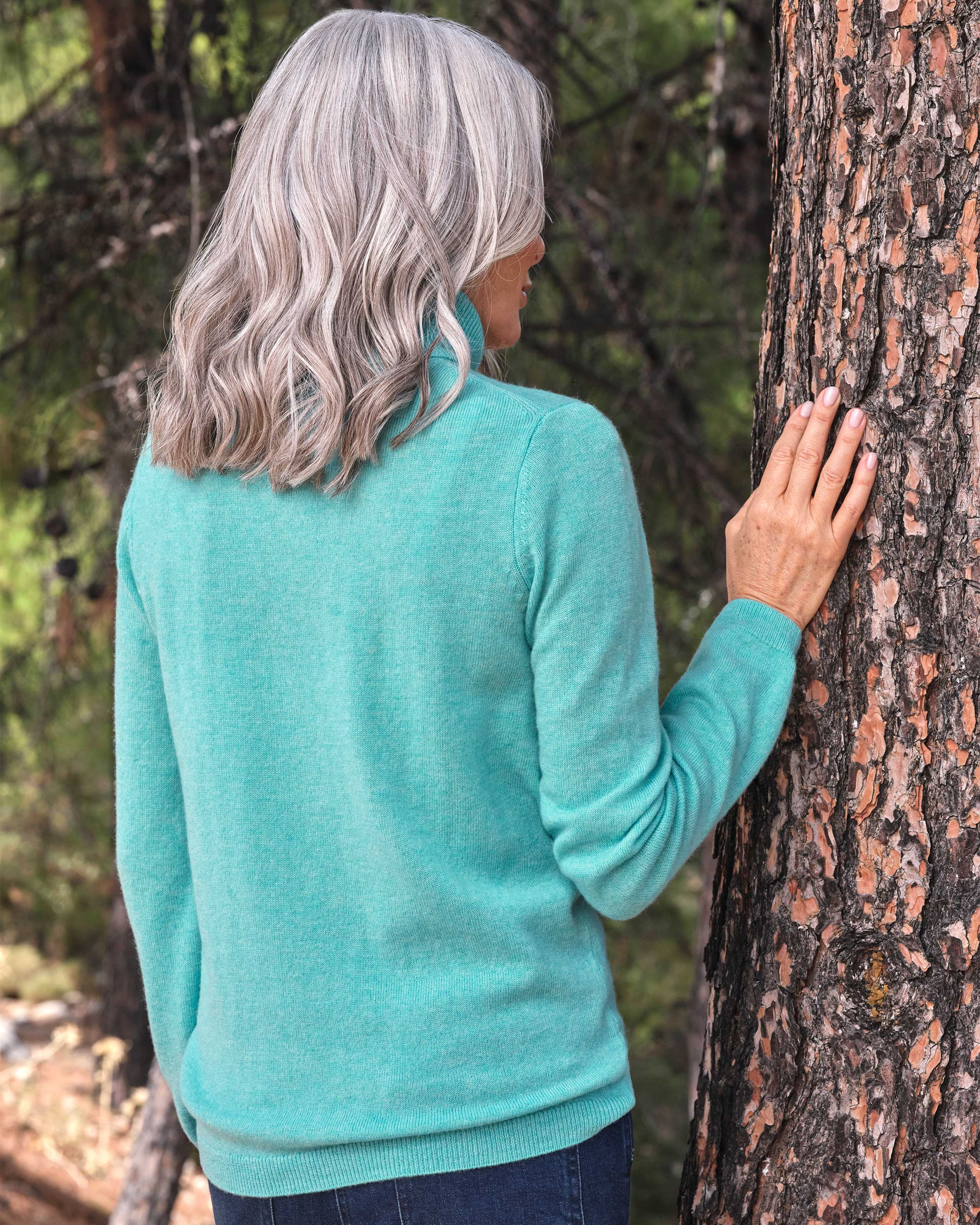 Aquamarine Cashmere And Merino Fitted Polo Neck Knitted Jumper