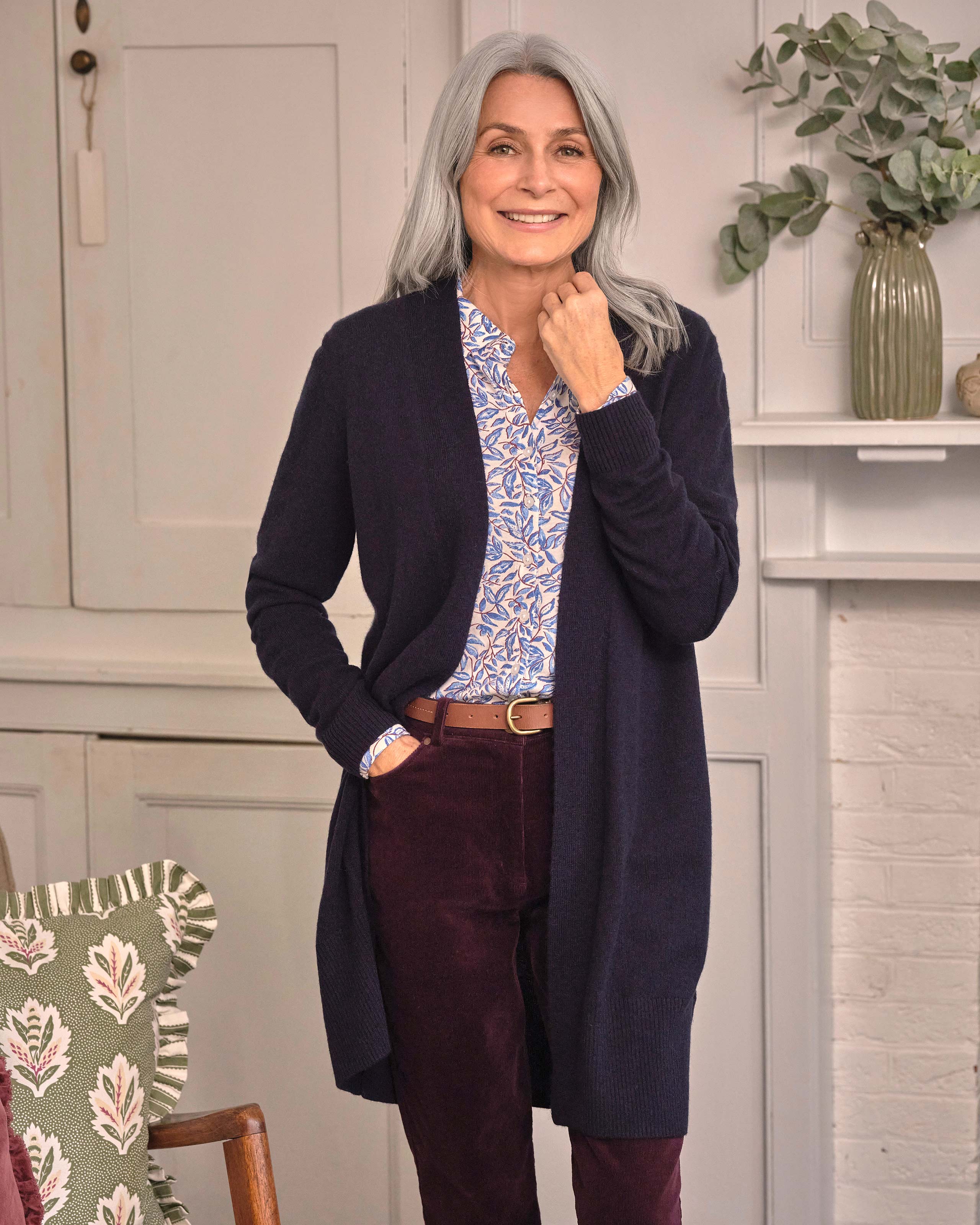 Navy | Cashmere Merino Longline Edge to Edge Cardigan | WoolOvers AU