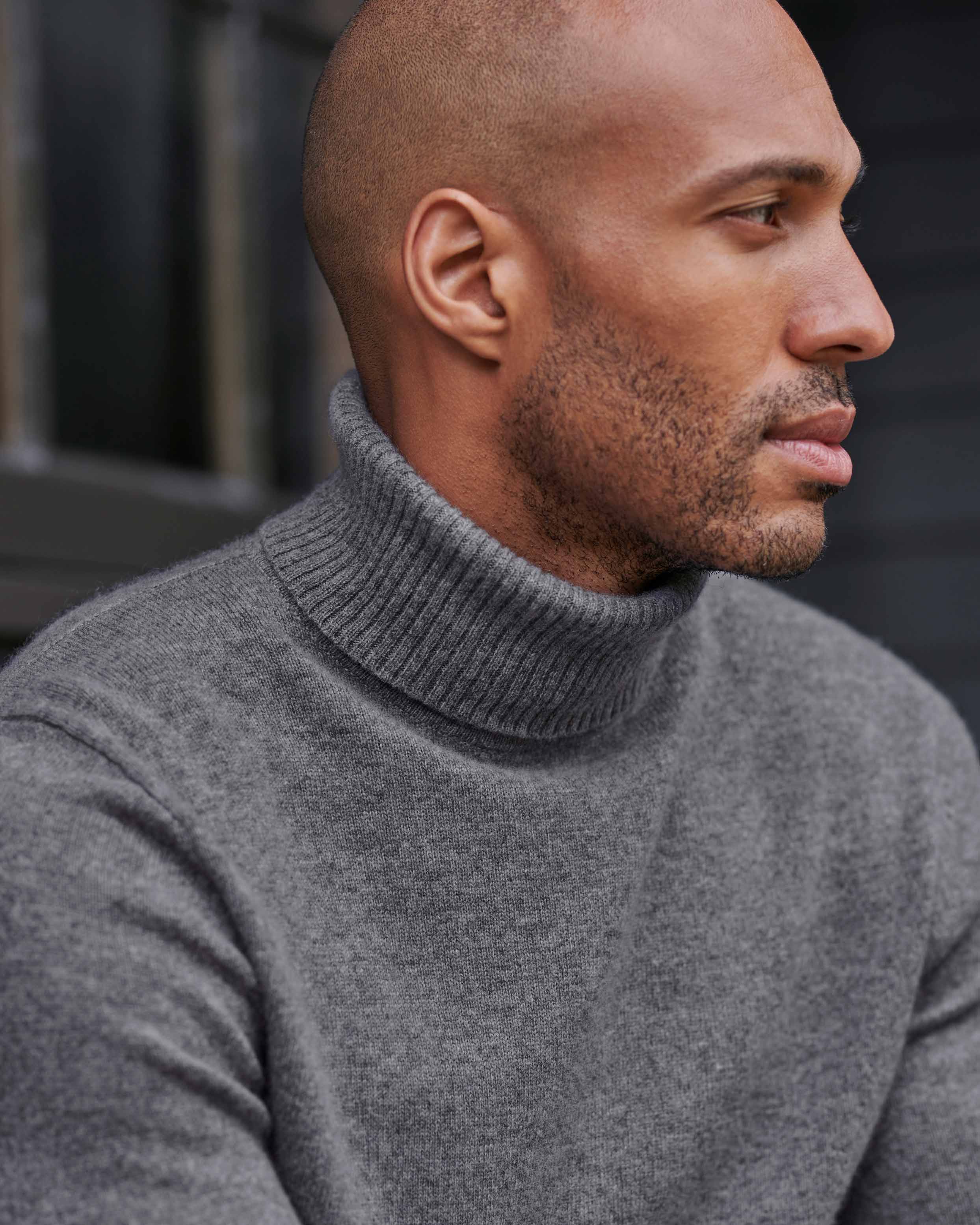 Gris fumé | Pull à col roulé - Homme - Pur Cachemire | WoolOvers FR