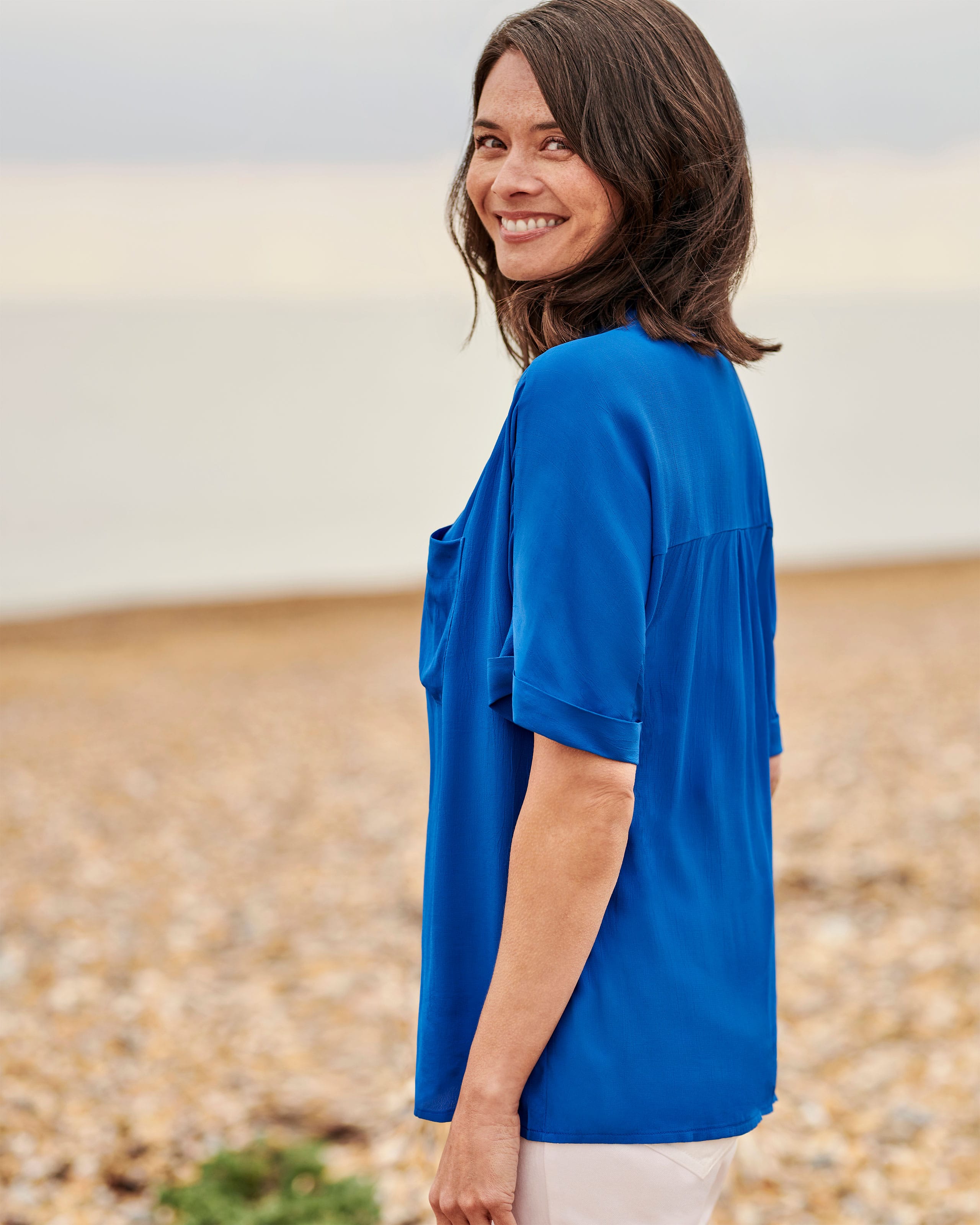 Astral Blue | Loose Fit Short Sleeve Blouse | WoolOvers AU