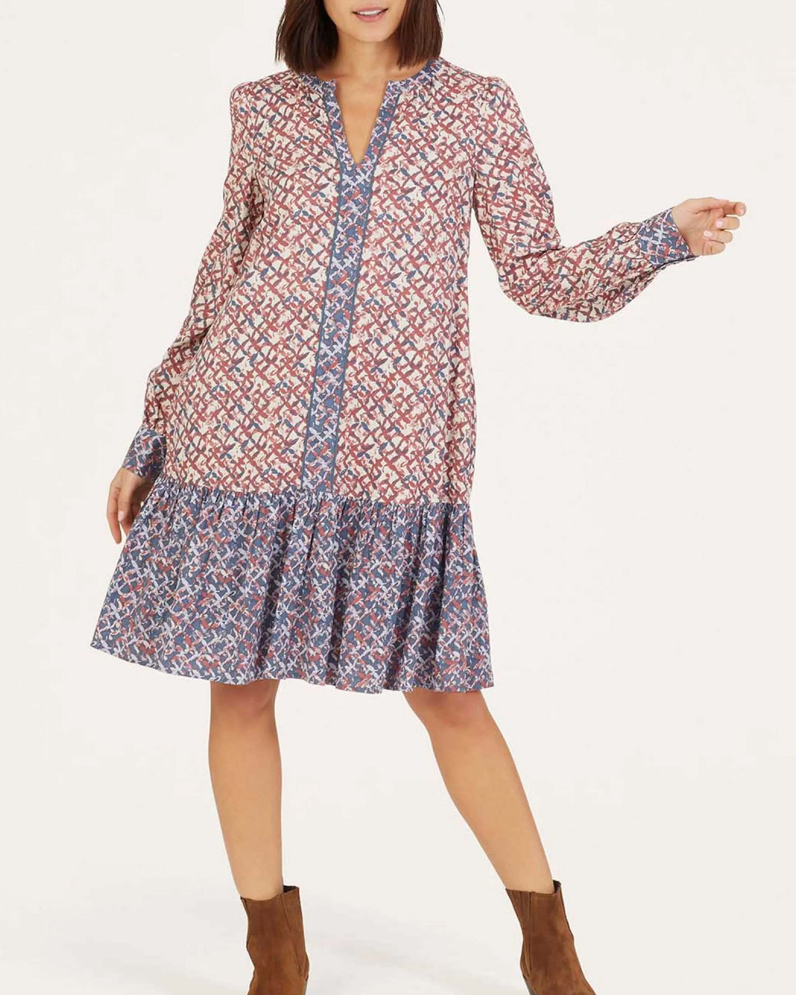 Multi | Kalina Hemp Printed Midi Shift Dress | WoolOvers UK