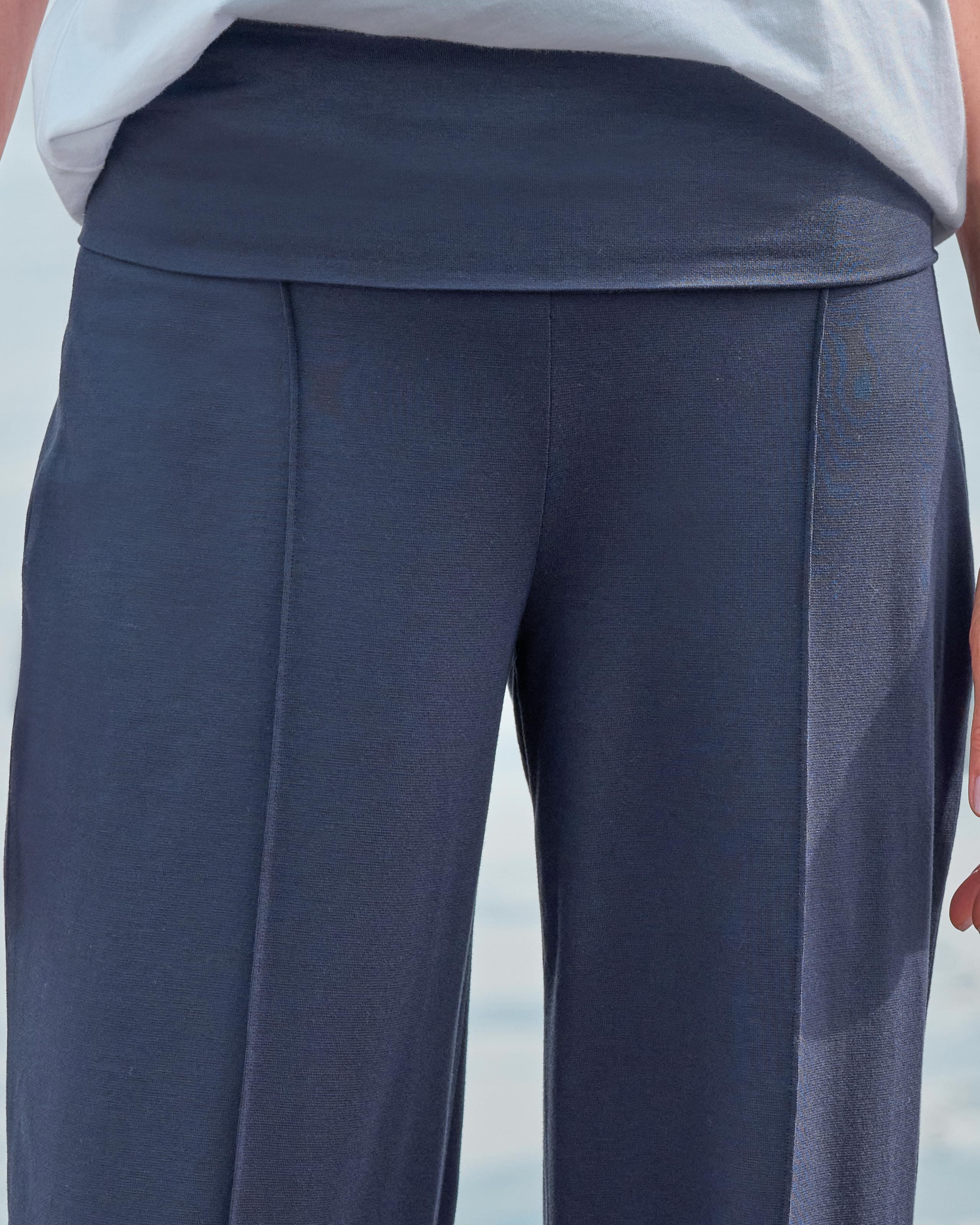 Navy | Pintuck Wide Leg Trouser | WoolOvers AU