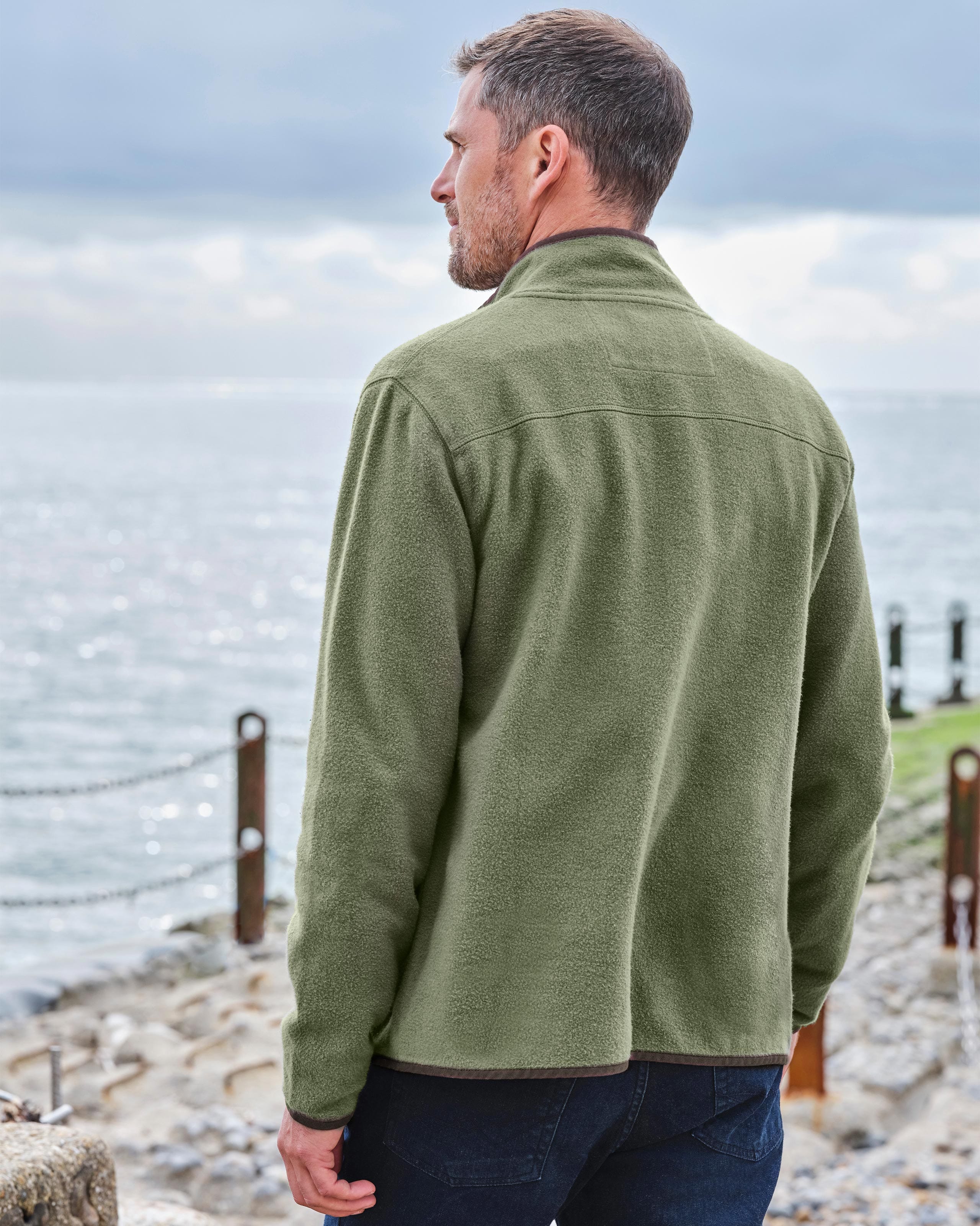 Khaki Green | Organic Cotton Full Zip Fleece | WoolOvers AU