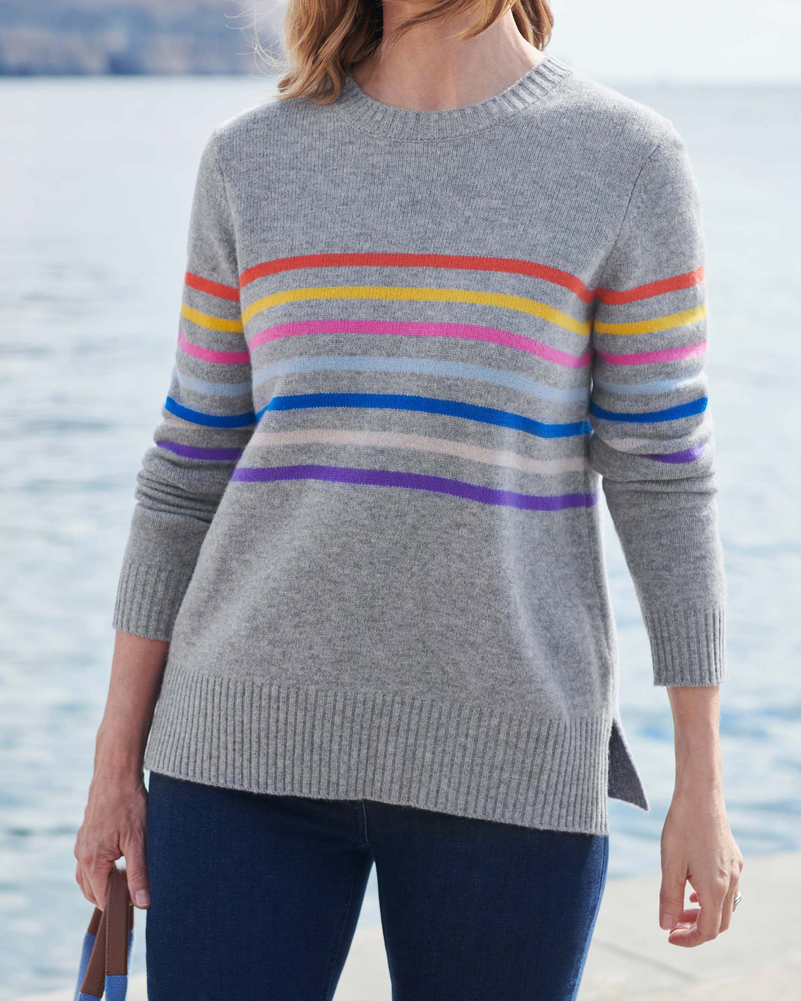 Grey Multi | Rainbow Stripe Jumper | WoolOvers UK