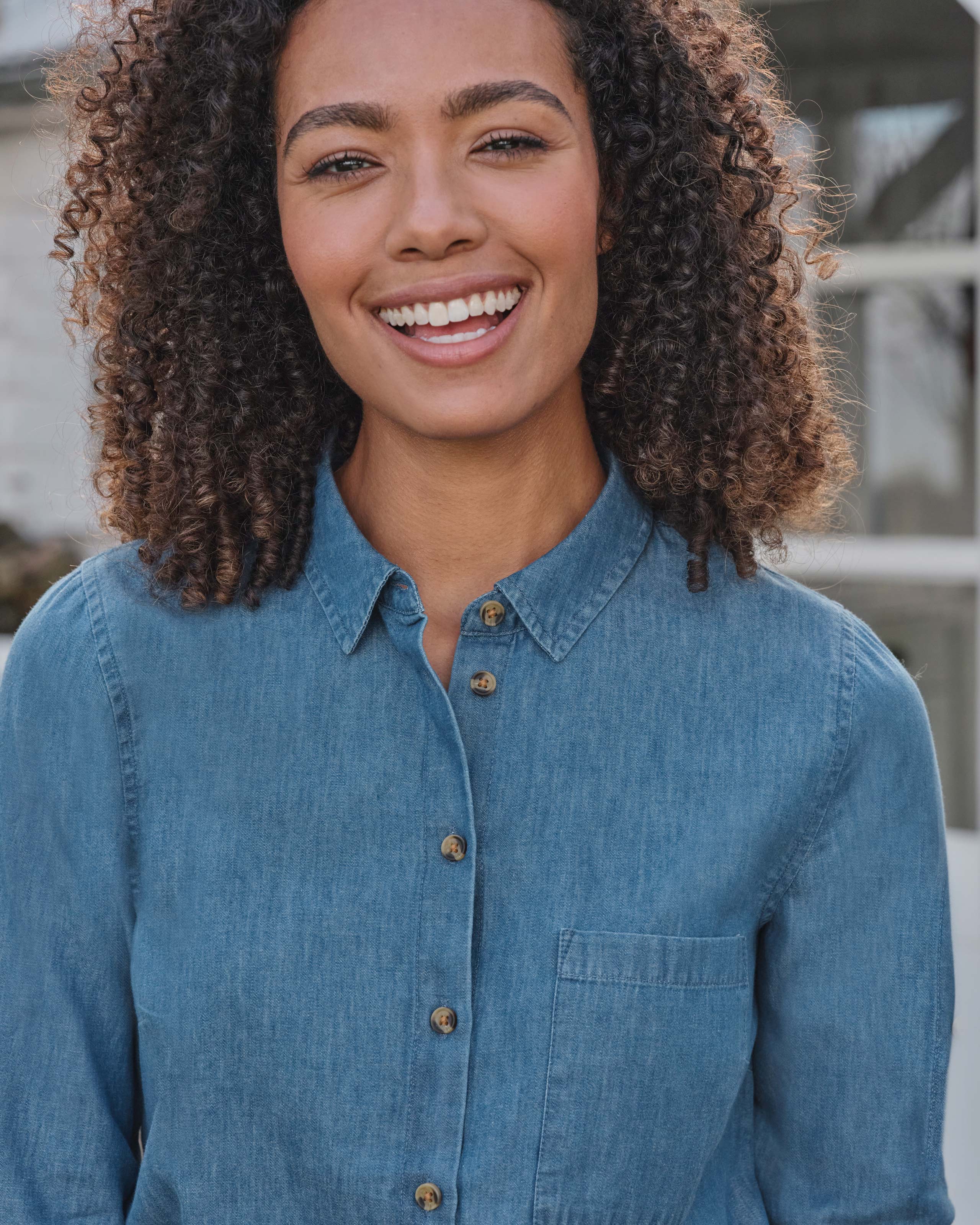 Mid Wash Blue | Classic Button Through Denim Shirt | WoolOvers UK