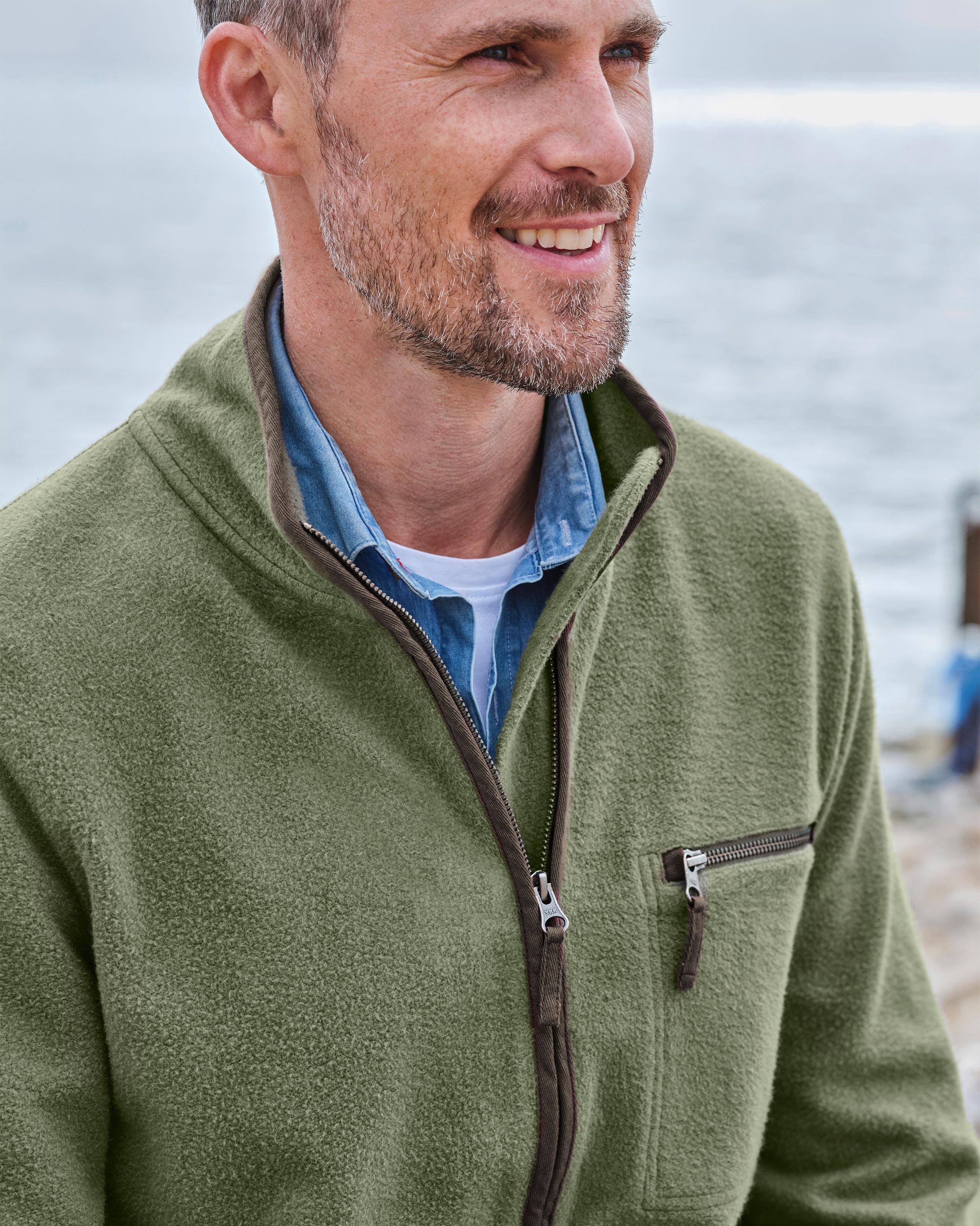 Khaki Green | Organic Cotton Full Zip Fleece | WoolOvers AU