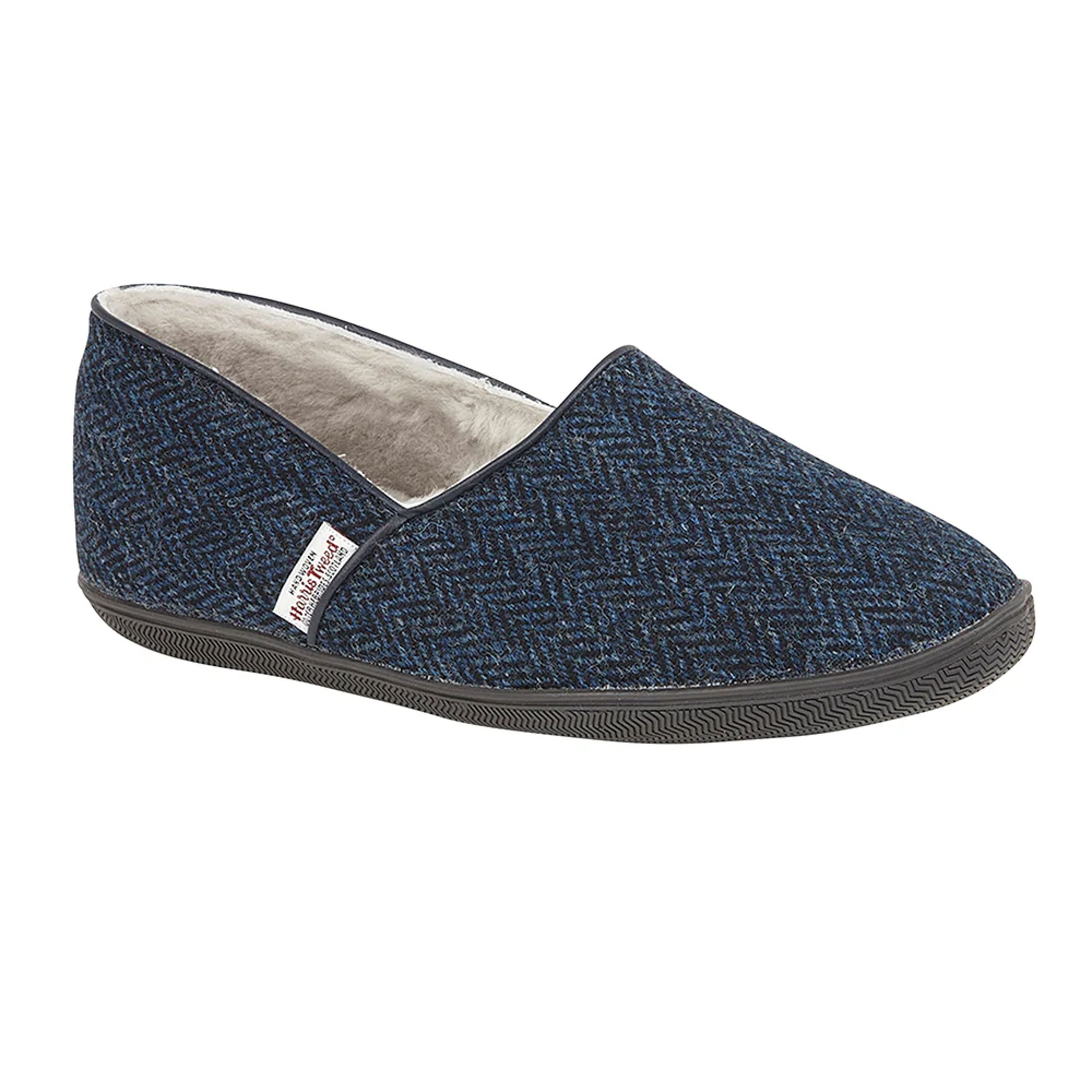 Harris Tweed Blue | Mens Draper Sheepskin Full Slippers | WoolOvers UK