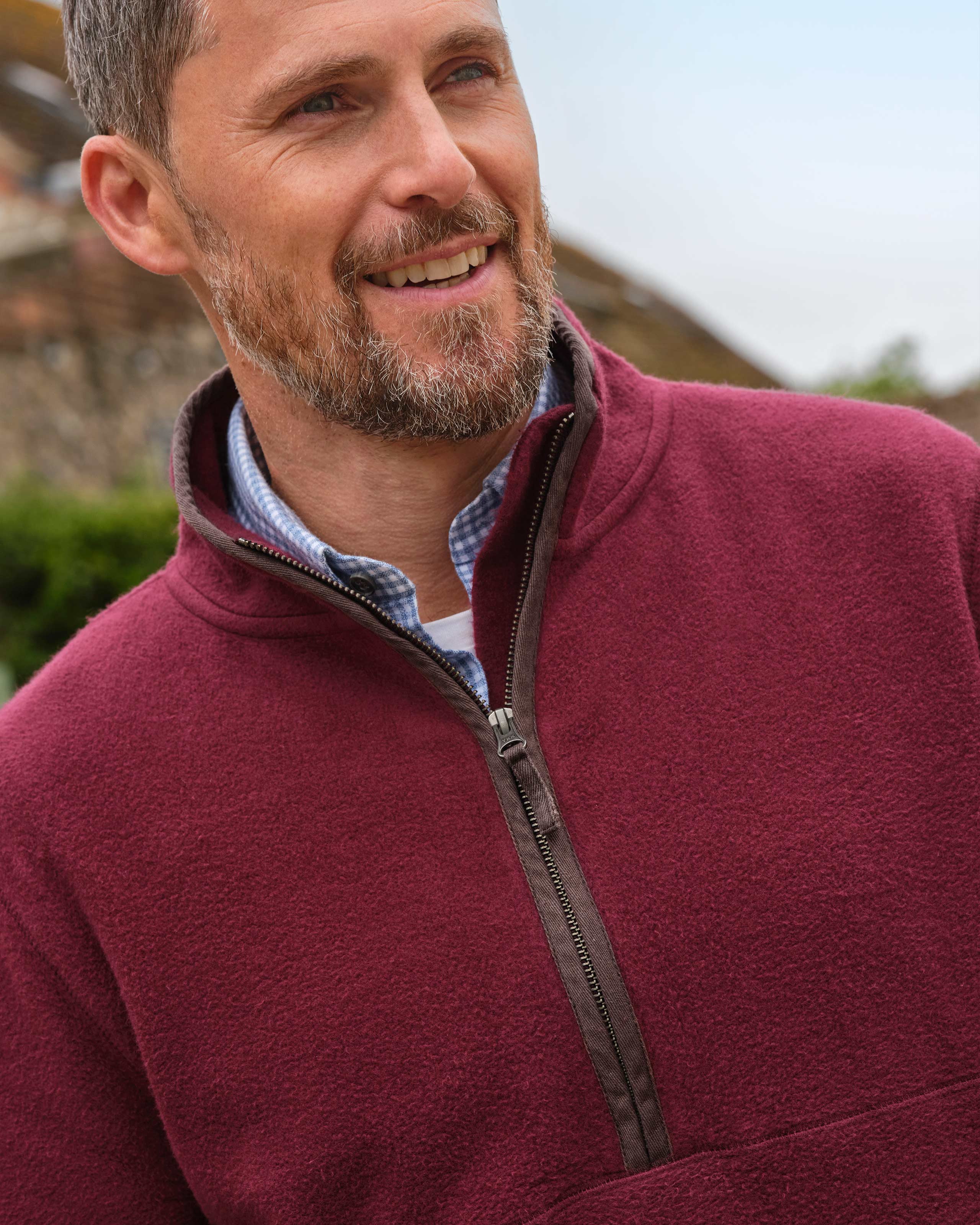 Claret Red | Organic Cotton Half Zip Fleece | WoolOvers AU