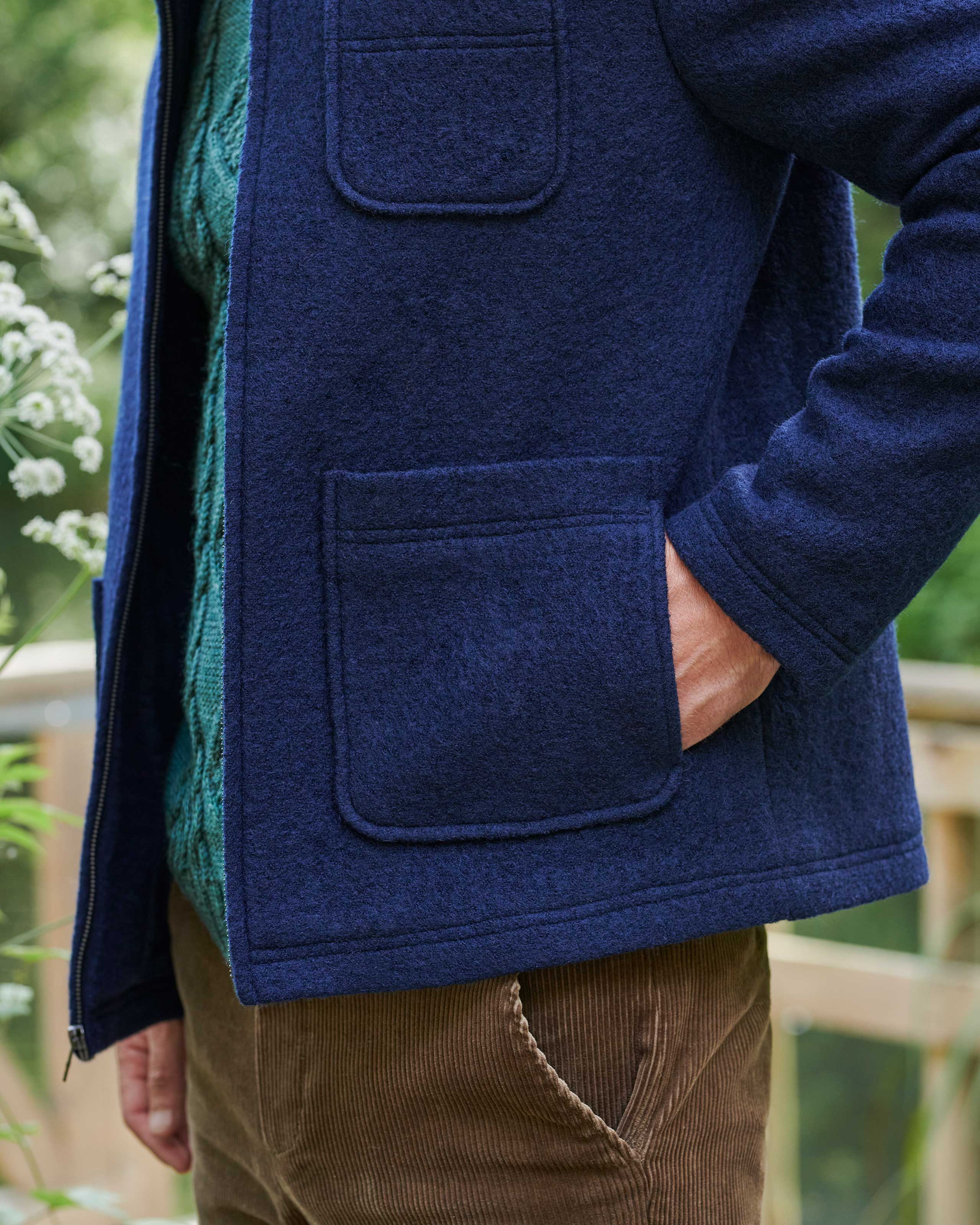 Navy | Boiled Wool Collared Zip Jacket | WoolOvers UK