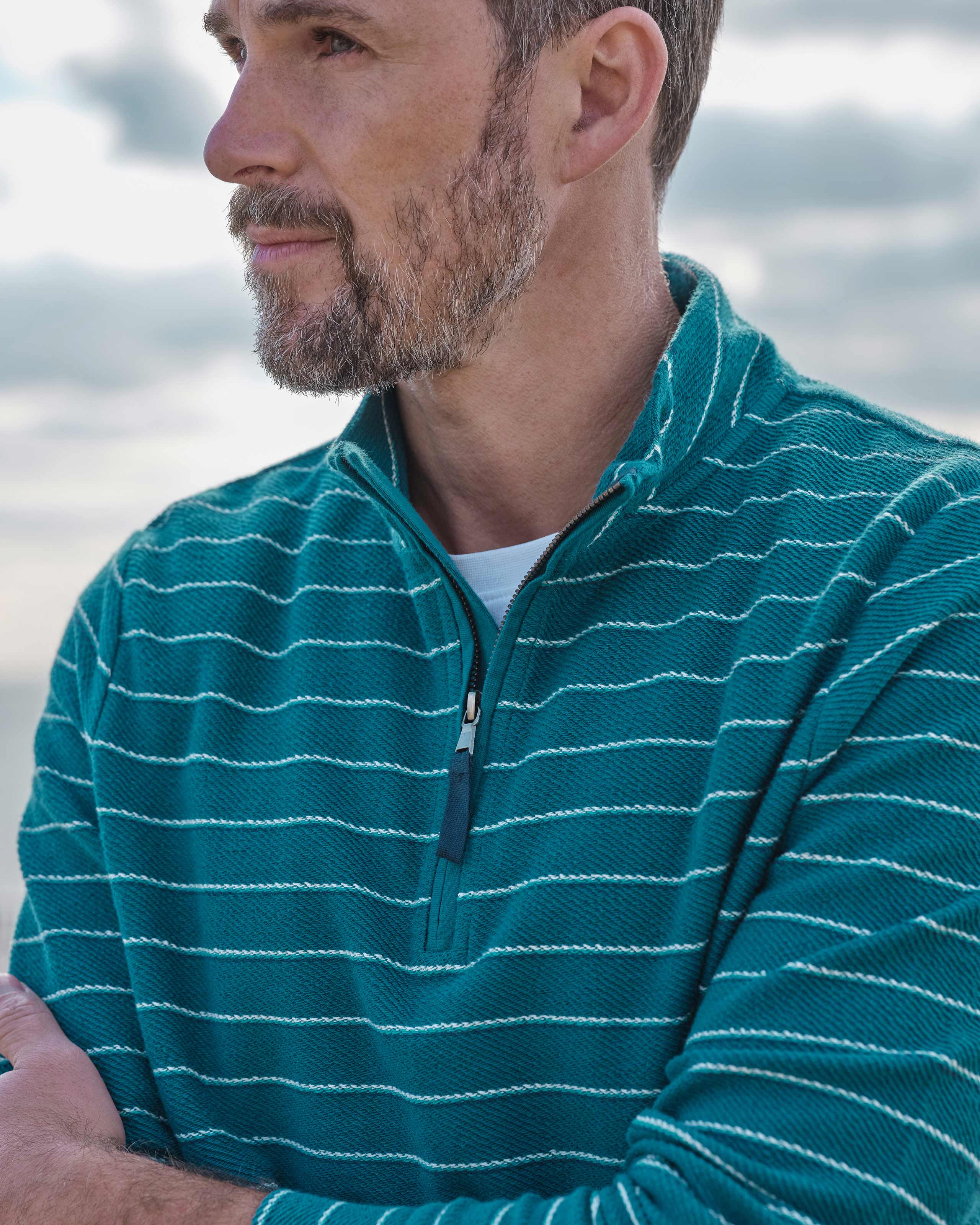 Textured Stripe | Textured Stripe Half Zip Jumper | WoolOvers UK